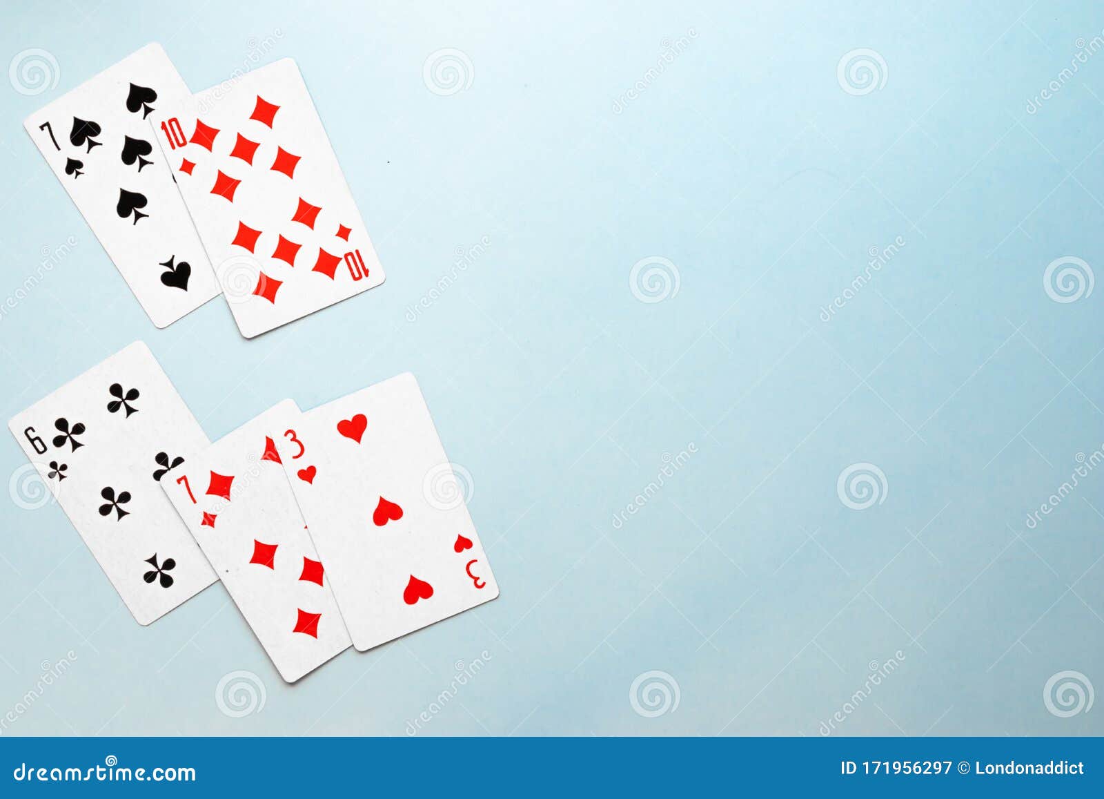 Deck of Playing Cards on Blue Background Copy Space Stock Image - Image ...