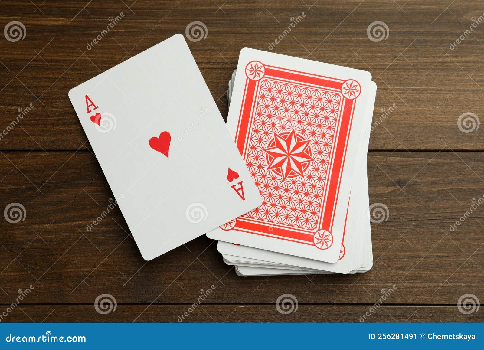 Deck of Playing Cards on Wooden Table, Top View. Poker Game Stock Image ...