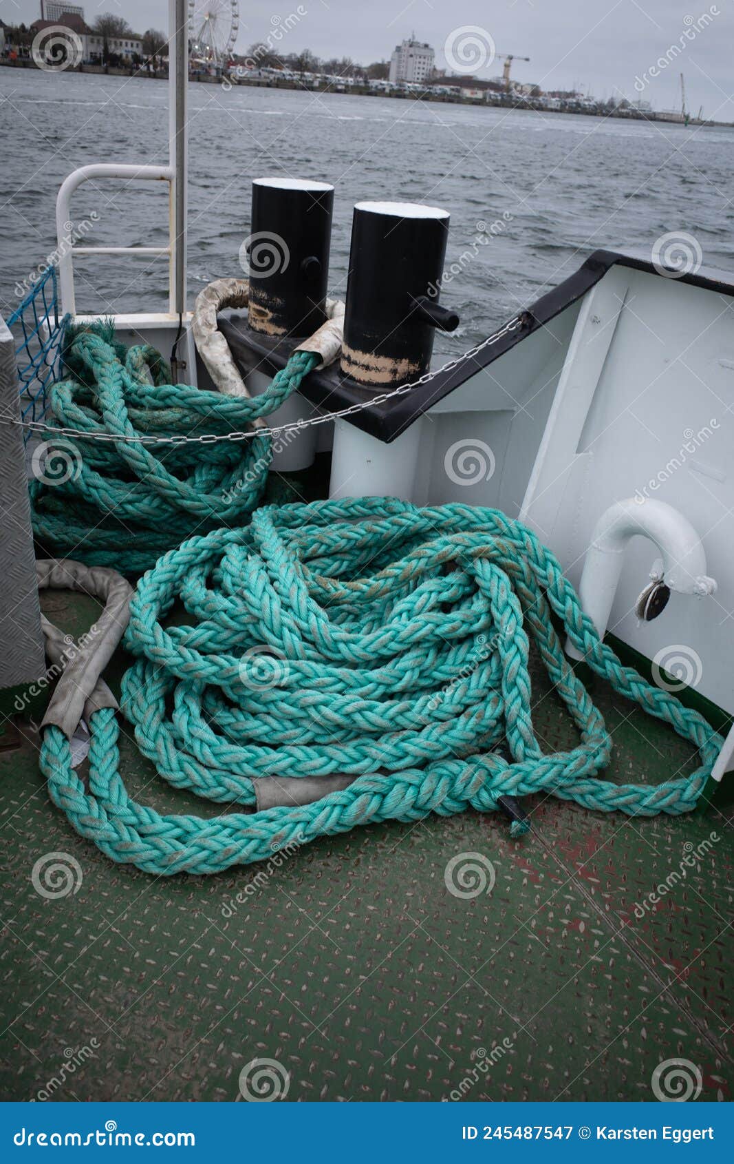 On the Deck of a Ship Lie Long Ropes for Mooring the Ship Stock Image ...