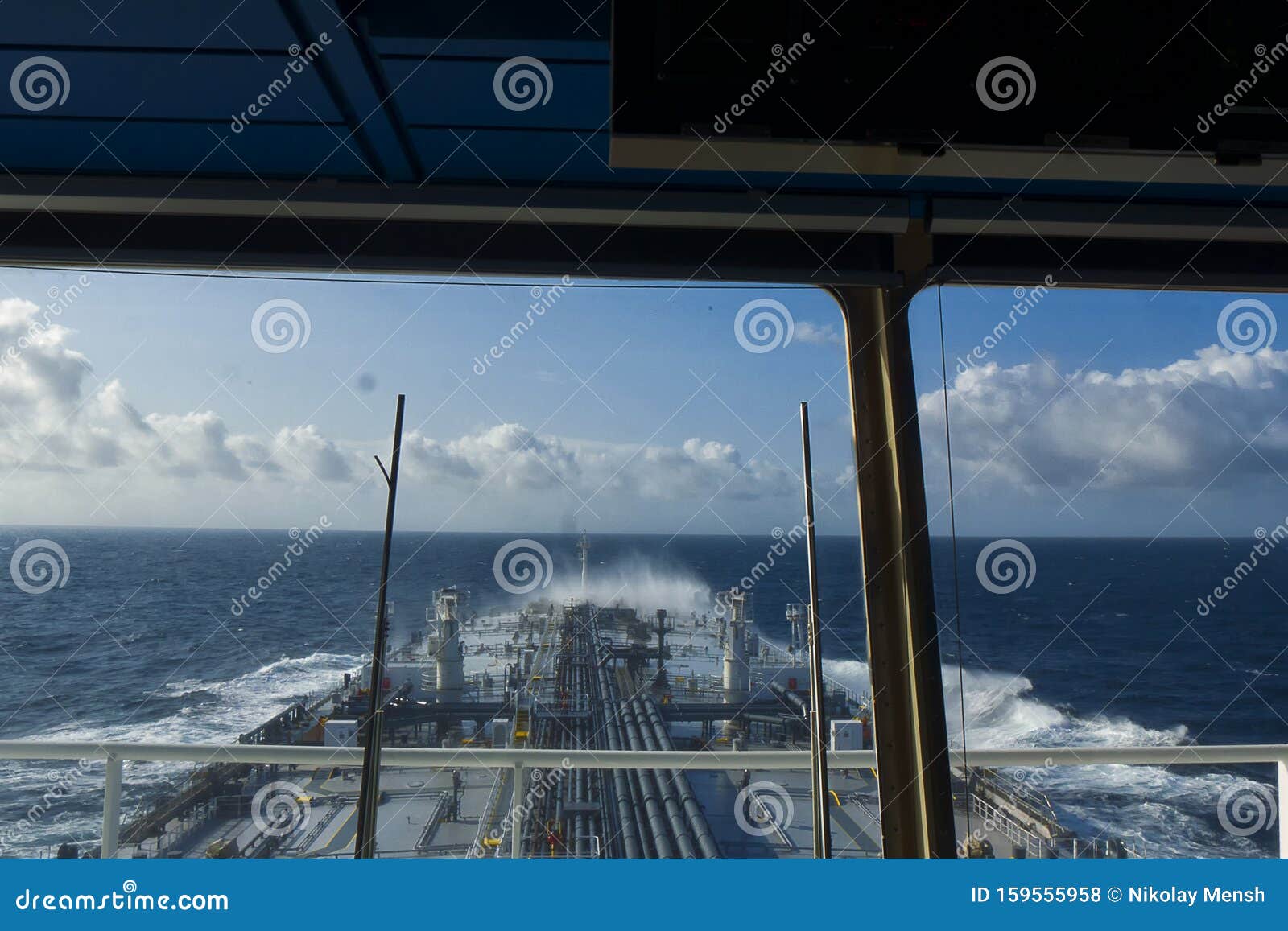 Deck of the Tanker Shooting from Navigation Bridge, Bad Weather Stock ...