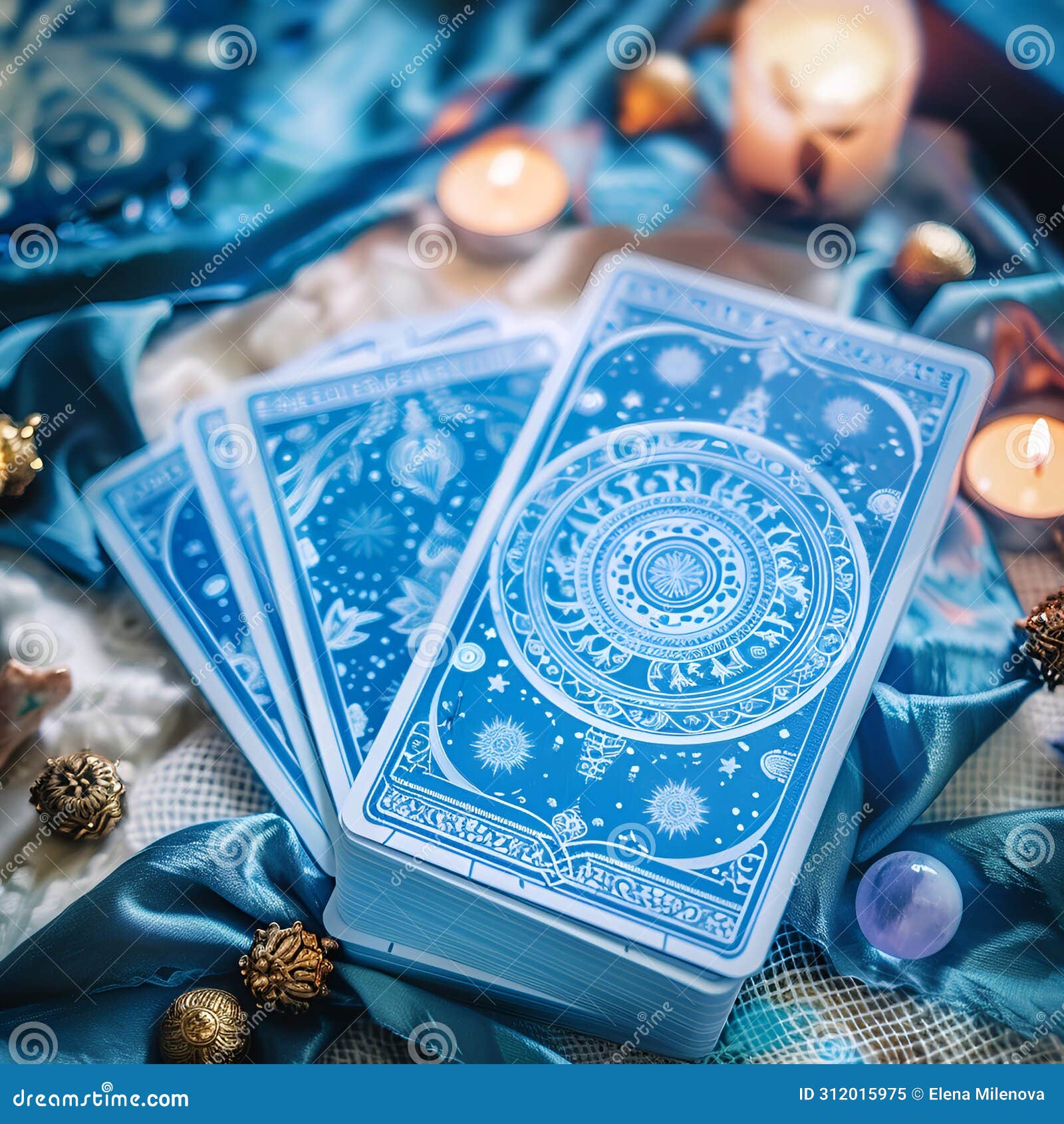 Deck of Tarot Cards on a Table with Candles Stock Image - Image of card ...