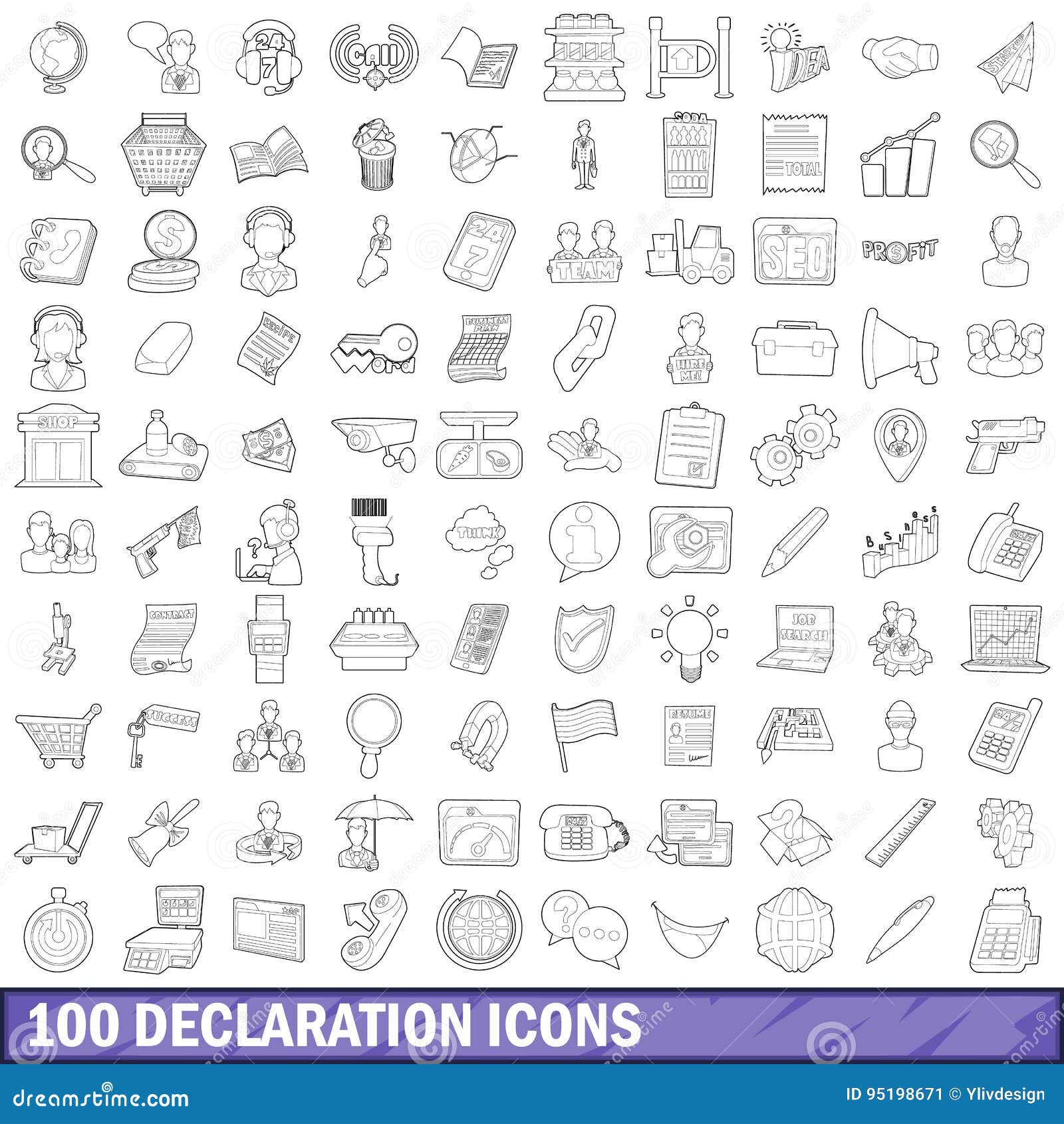 100 Declaration Icons Set, Outline Style Stock Vector - Illustration of ...