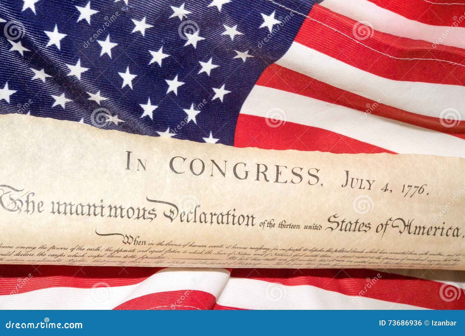 Declaration of Independence 4th July 1776 on Usa Flag Stock Photo ...