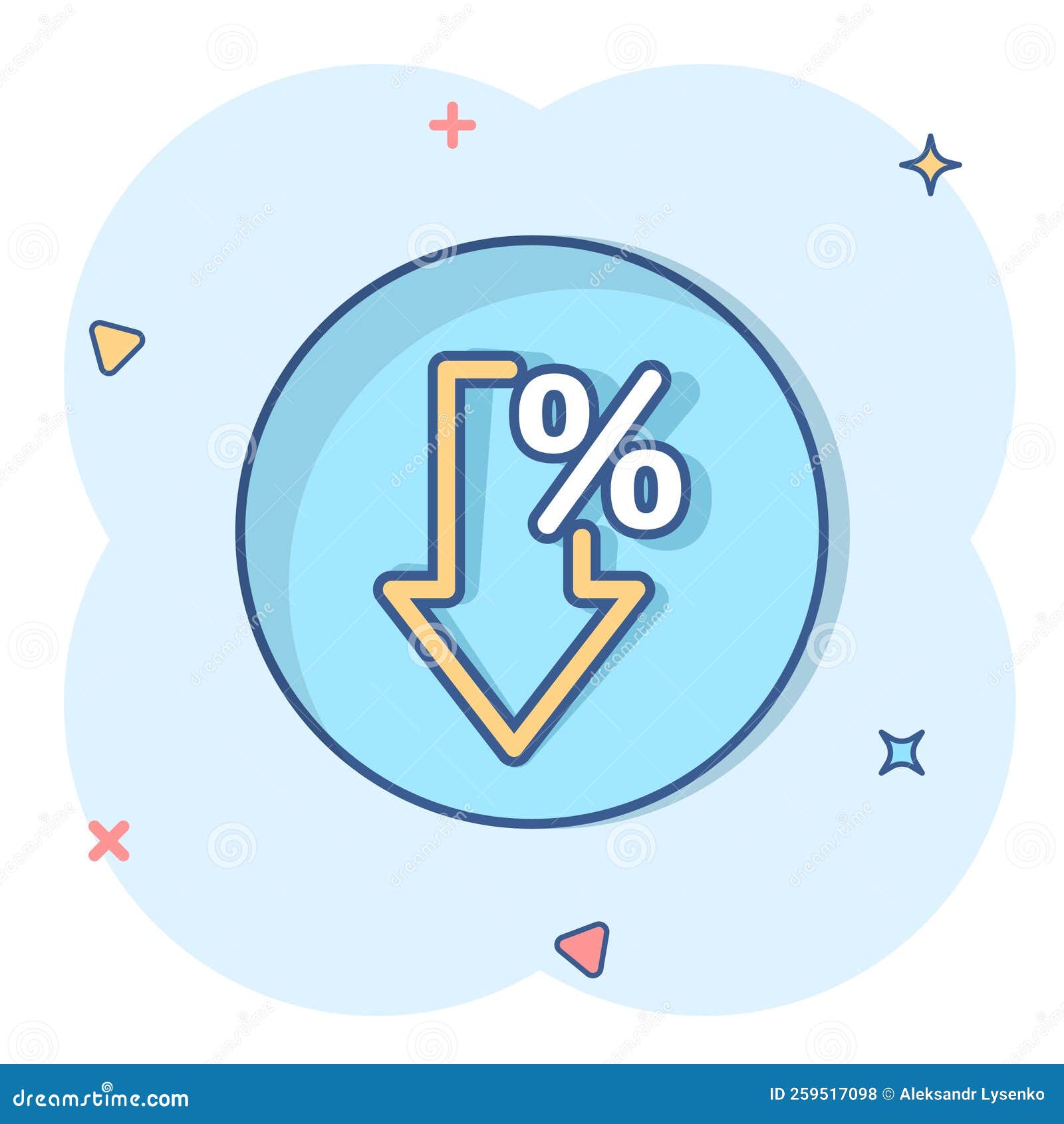 Decline Arrow Icon in Comic Style. Decrease Cartoon Vector Illustration on White Isolated ...