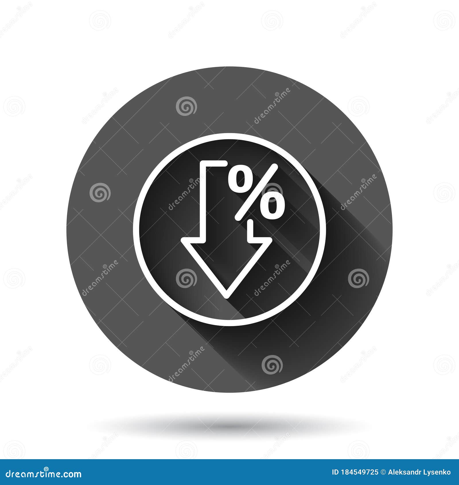 Decline Arrow Icon in Flat Style. Decrease Vector Illustration on Black Round Background with ...