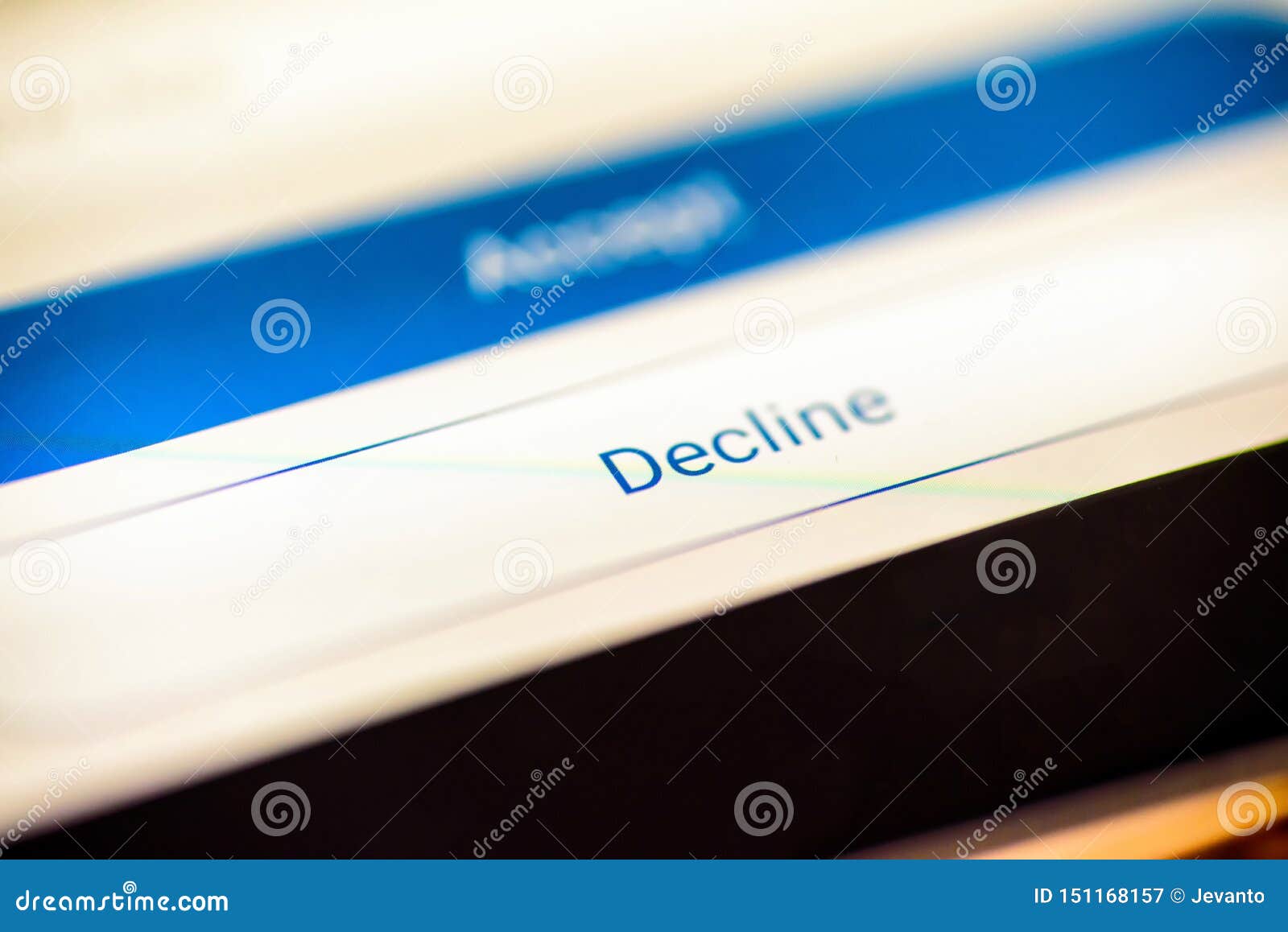 Decline Button on Smartphone App Screen Closeup Stock Image - Image of ...