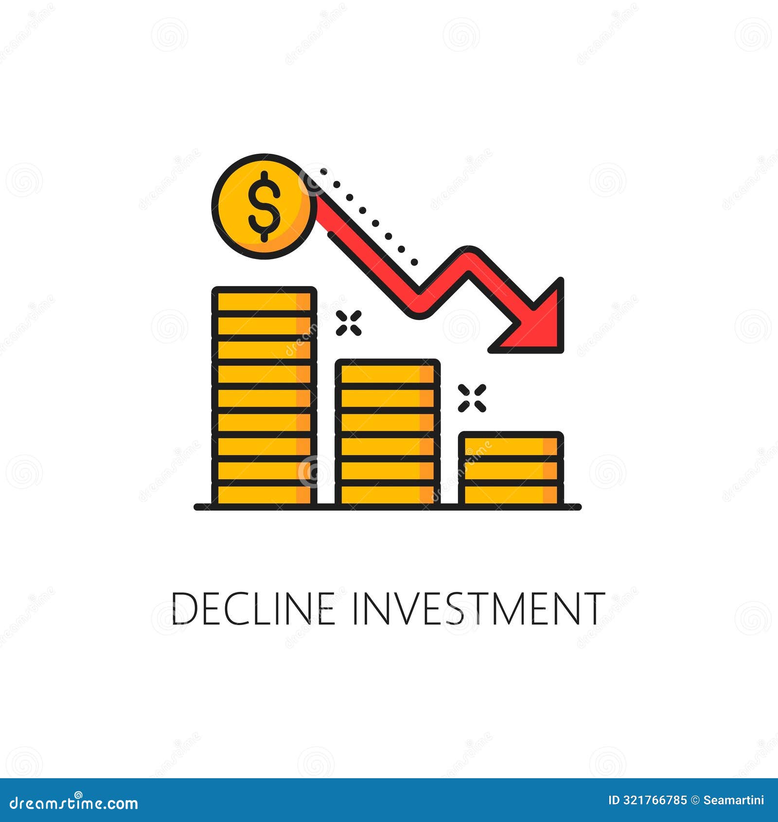 Decline Investment Arrow Graph Color Line Icon Stock Vector - Illustration of investment ...