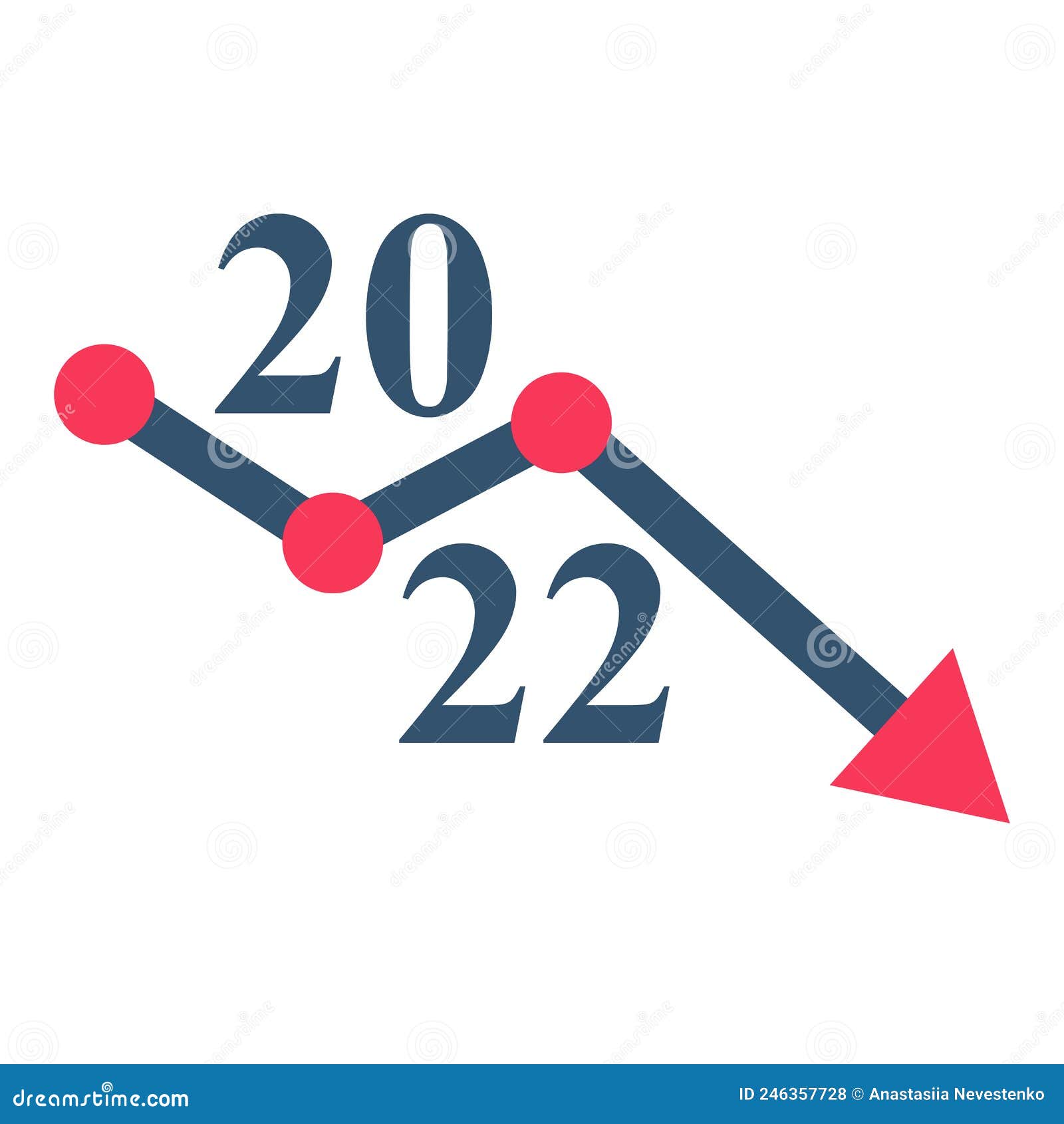 Red Graph Drop Arrow Down With World Map On Blue Technology Background ...