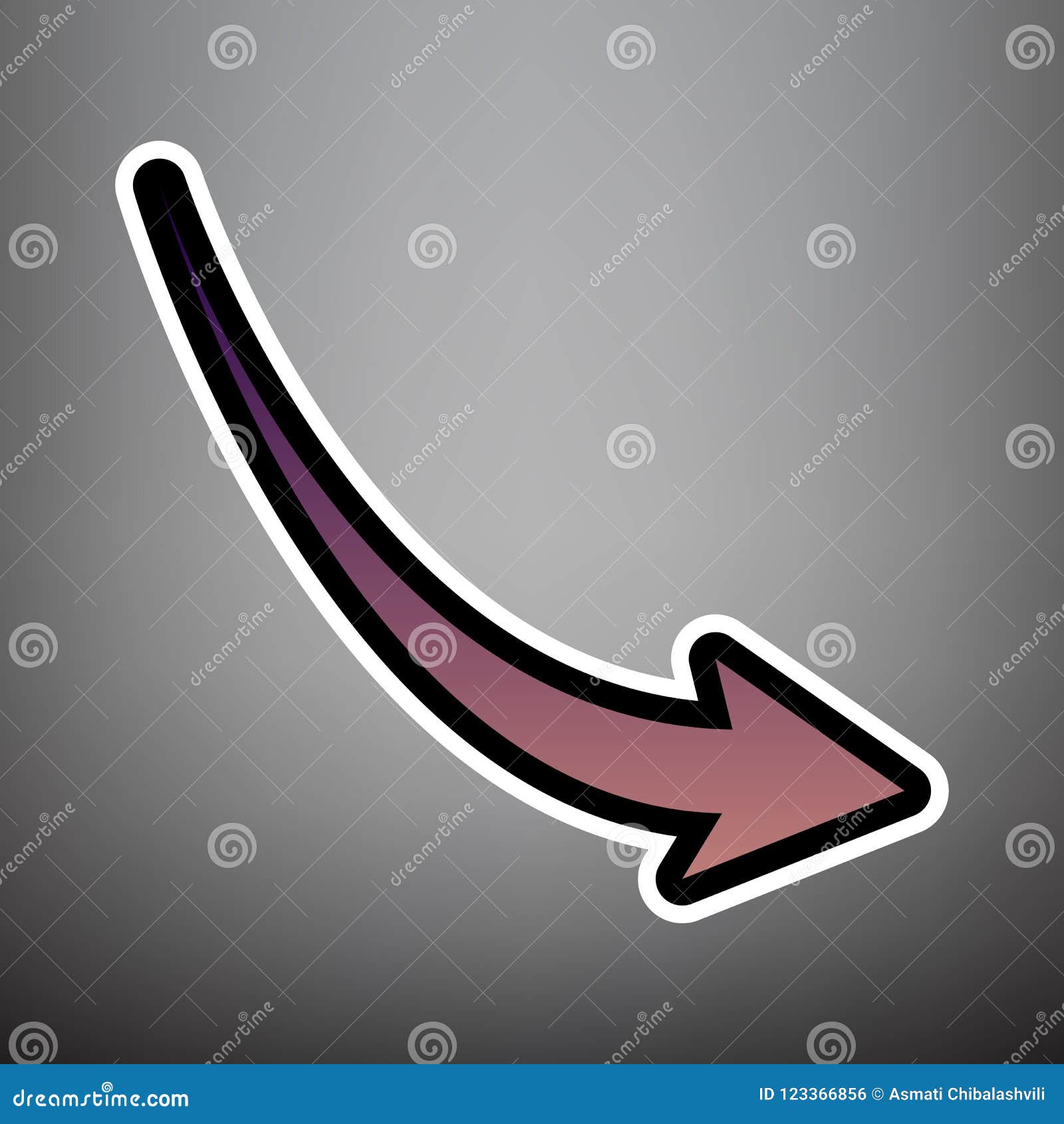 Declining Arrow Sign. Black Icon On White Popart Splash At Green ...