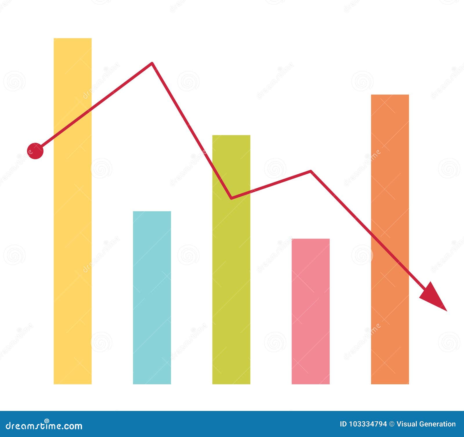 Declining Bar Chart with Arrow Going Down. Stock Vector - Illustration ...