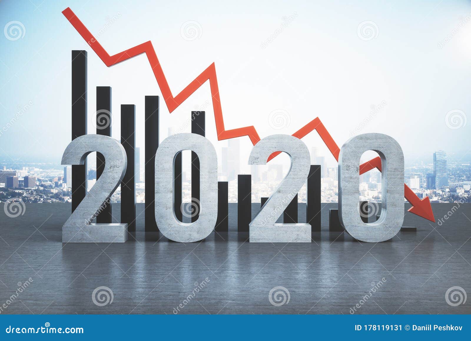 Declining Bar Chart and Falling Red Arrow Stock Illustration ...