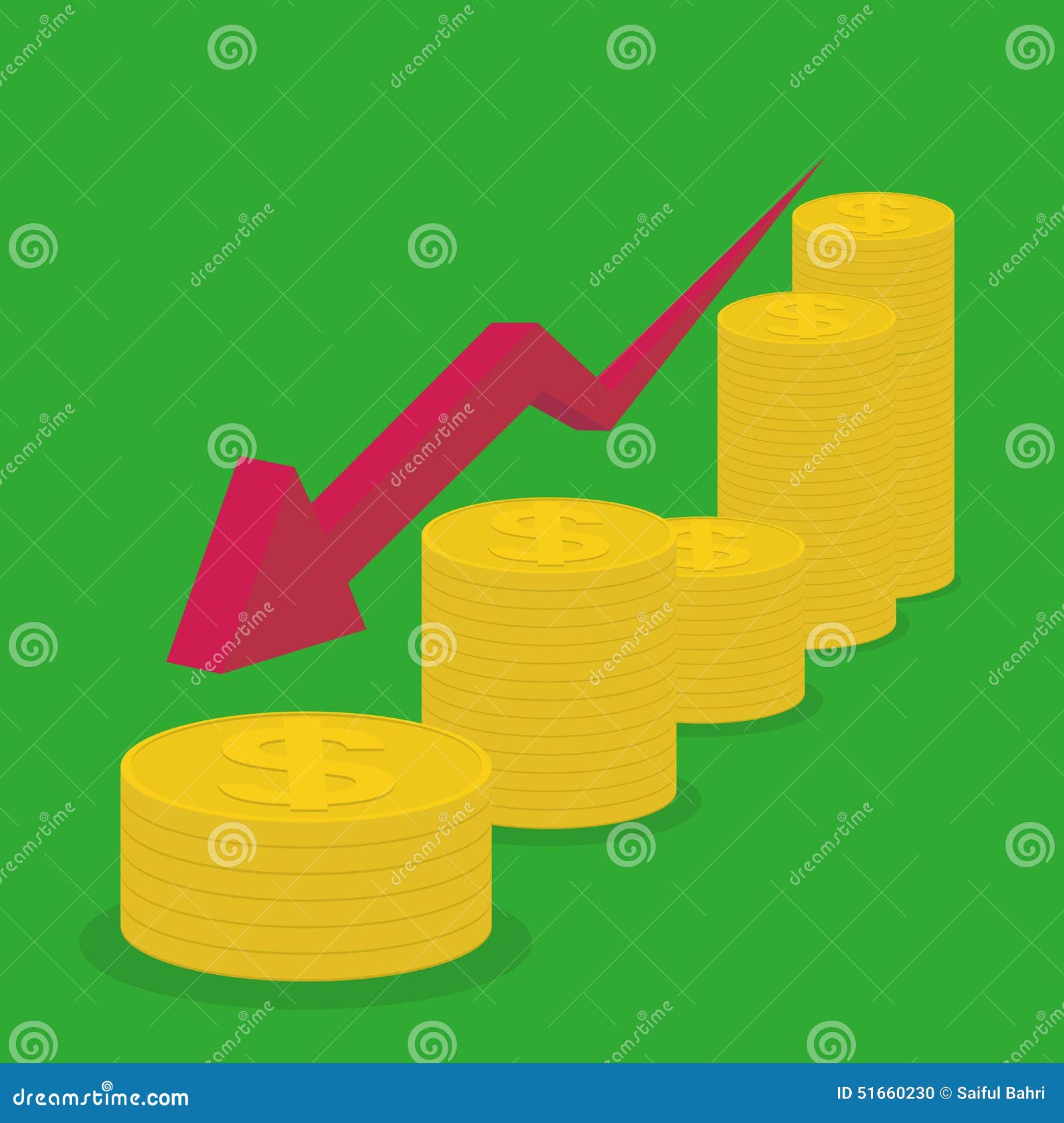 Declining Financial Charts Using Dollar Coins Stock Vector ...