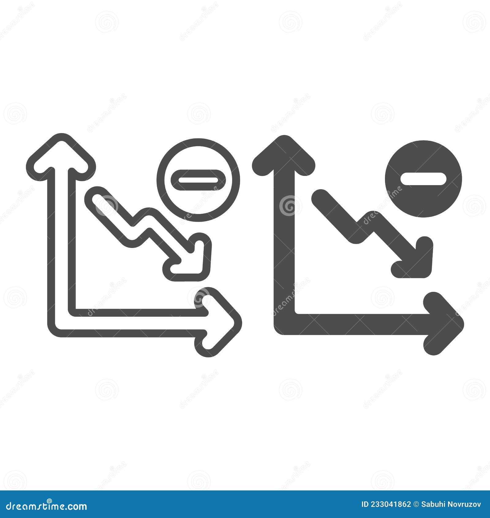 Declining Graph with Arrow Going Down and Minus Line and Solid Icon ...
