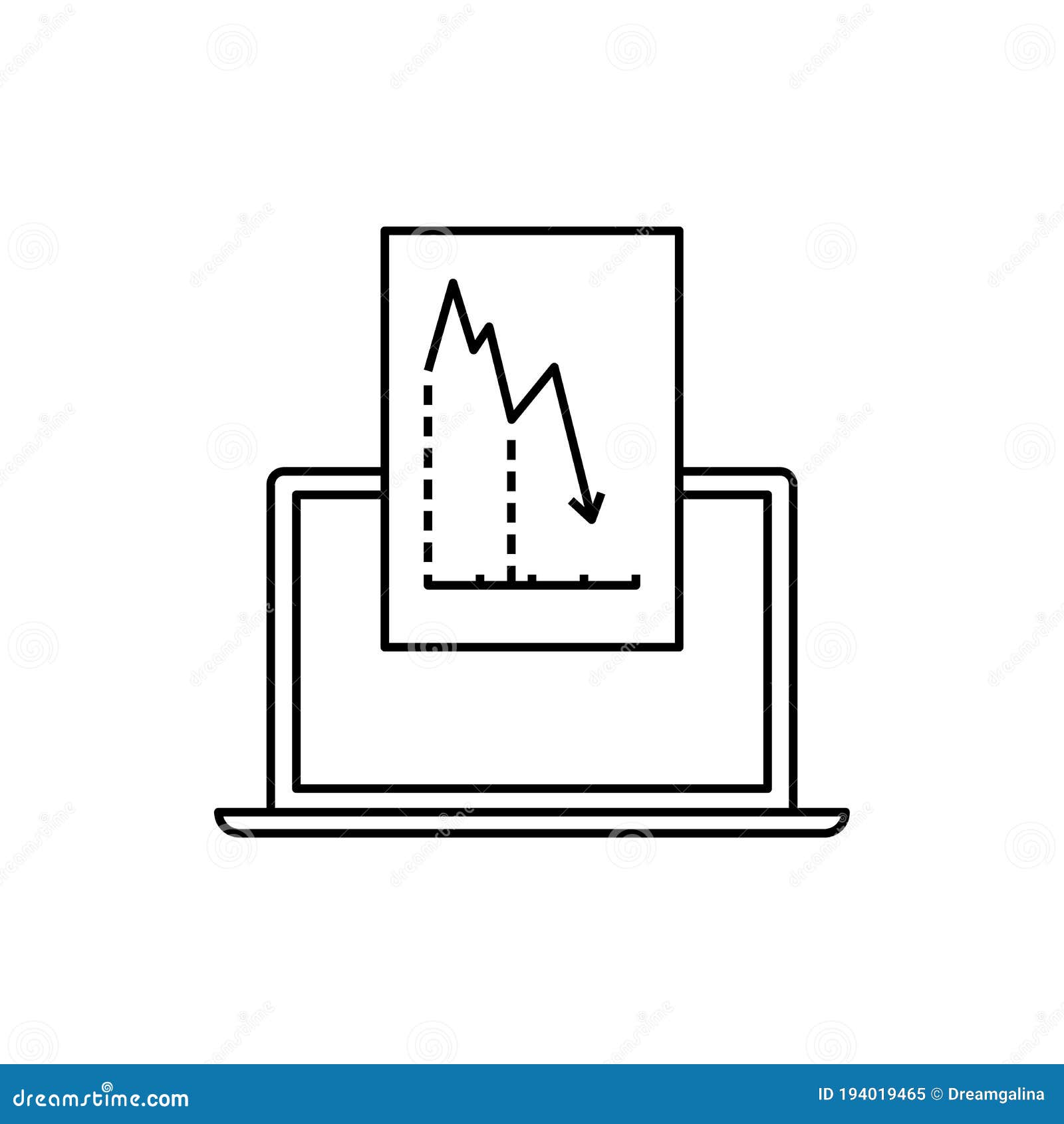 Declining Graph on Laptop Icon Stock Vector - Illustration of economy ...
