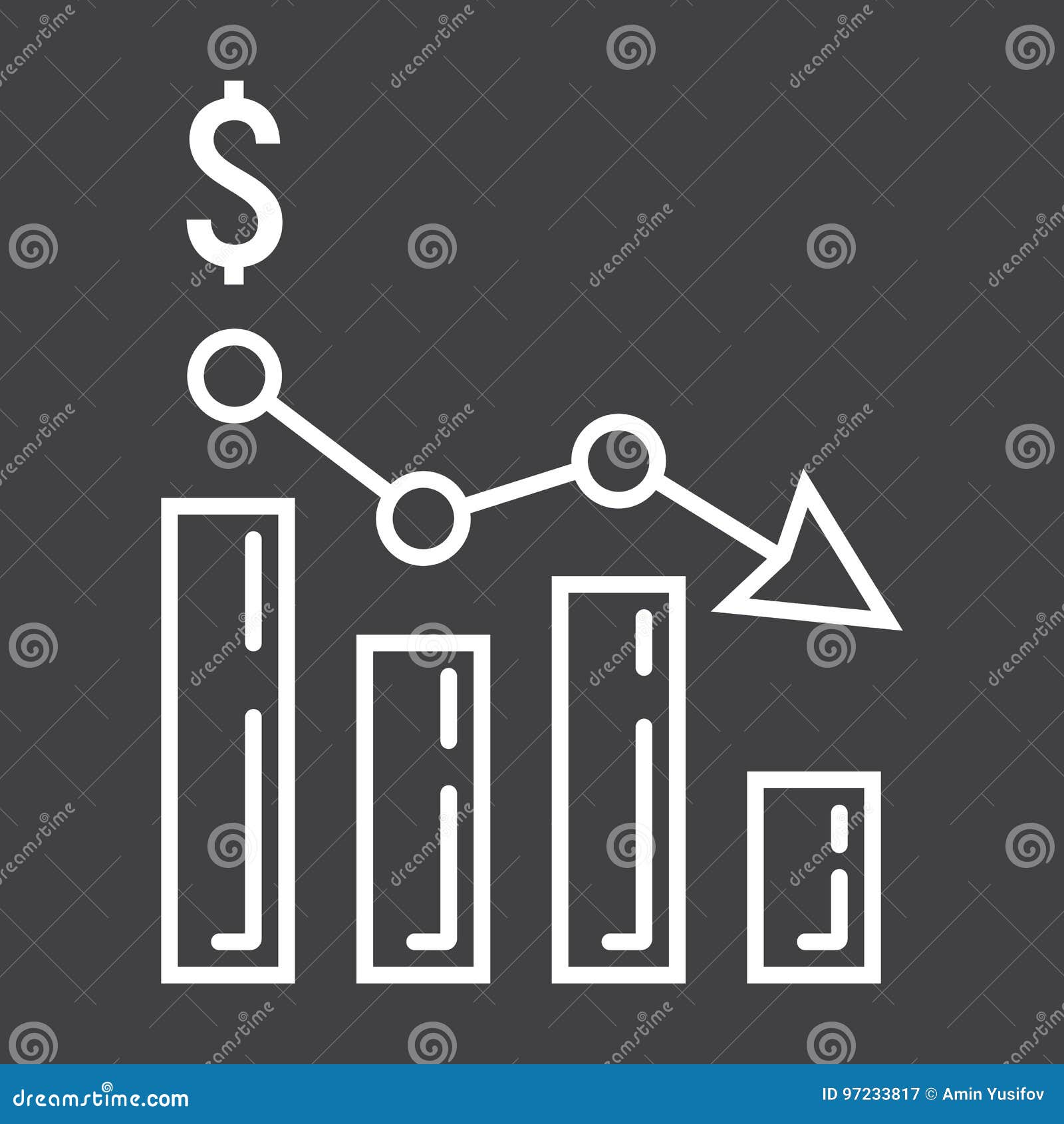 Declining Bar Graph, Decrease Bar Chart Line And Solid Icon, Diagram Concept, Graph Down Vector ...
