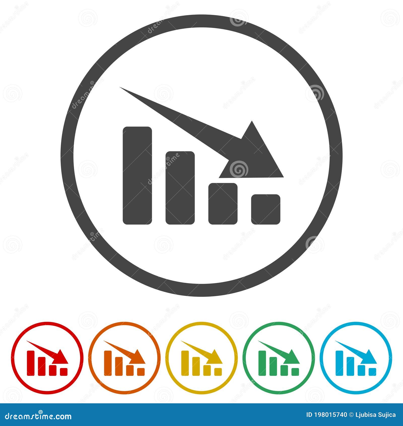 Declining Graph Ring Icon, Color Set Stock Vector - Illustration of ...