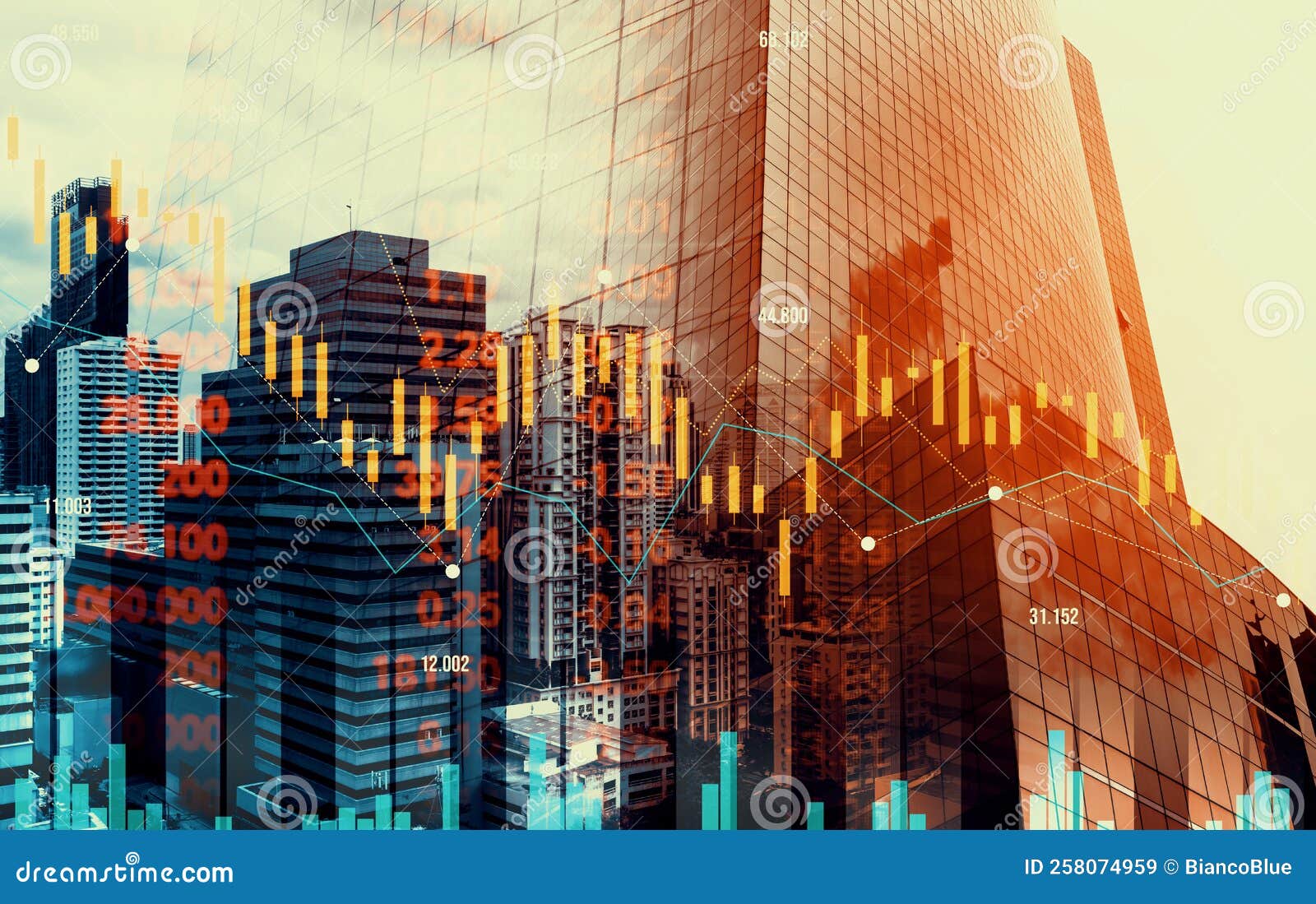 Declining Graphs and Digital Indicators Overlap Modernistic City ...