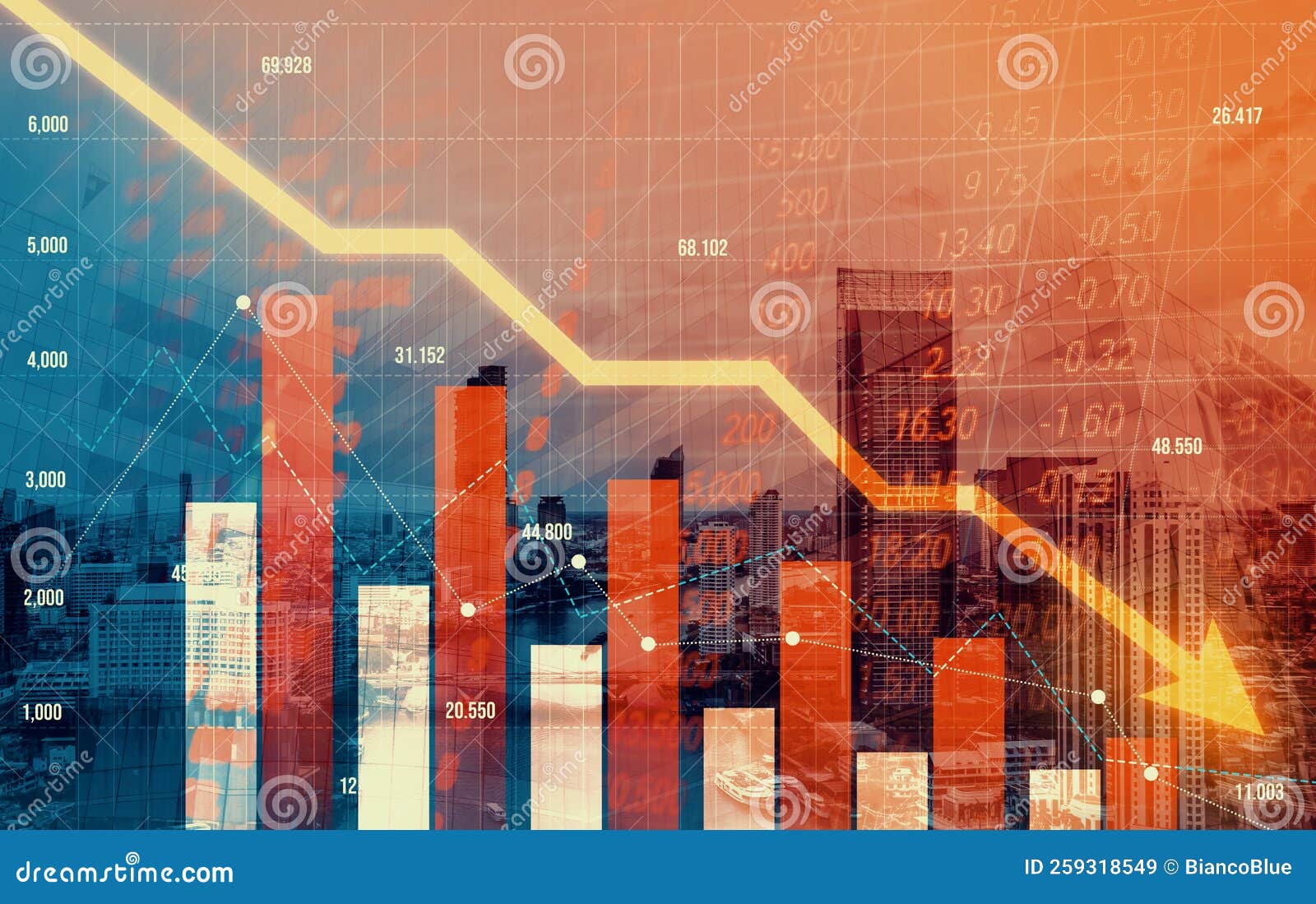 Declining Graphs and Digital Indicators Overlap Modernistic City ... Declining Graphs and Digital Indicators Overlap Modernistic City ...