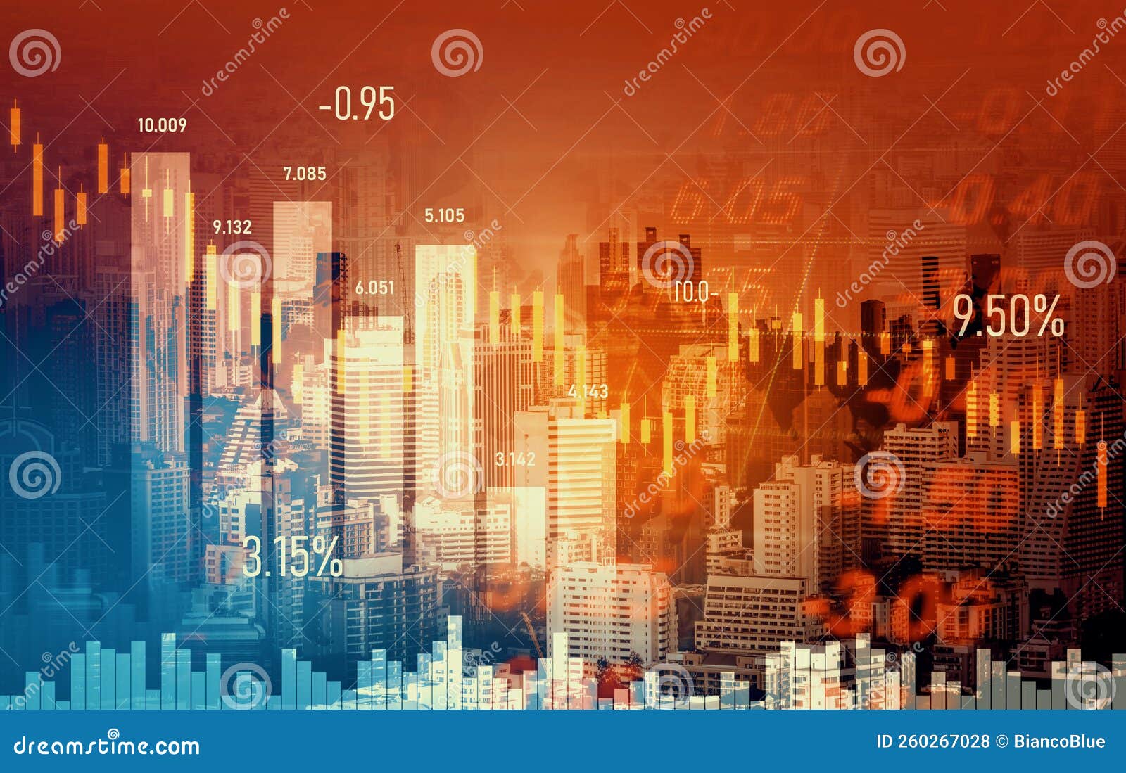 Declining Graphs and Digital Indicators Overlap Modernistic City ...