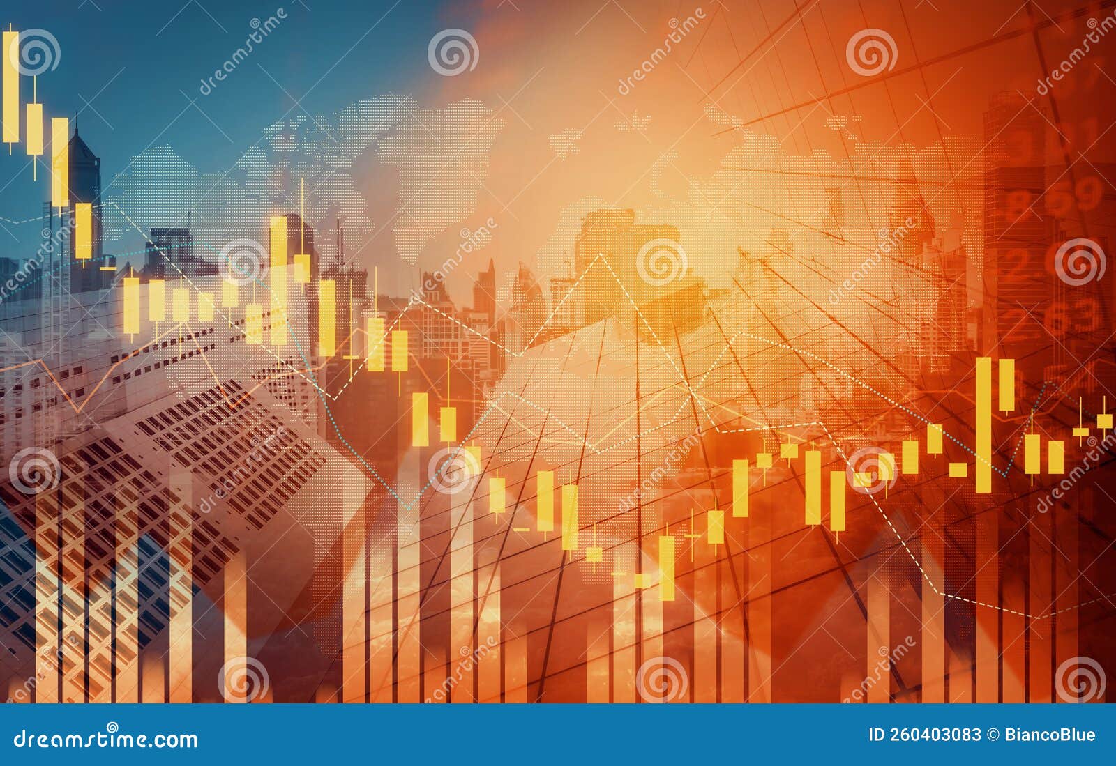 Declining Graphs and Digital Indicators Overlap Modernistic City ...