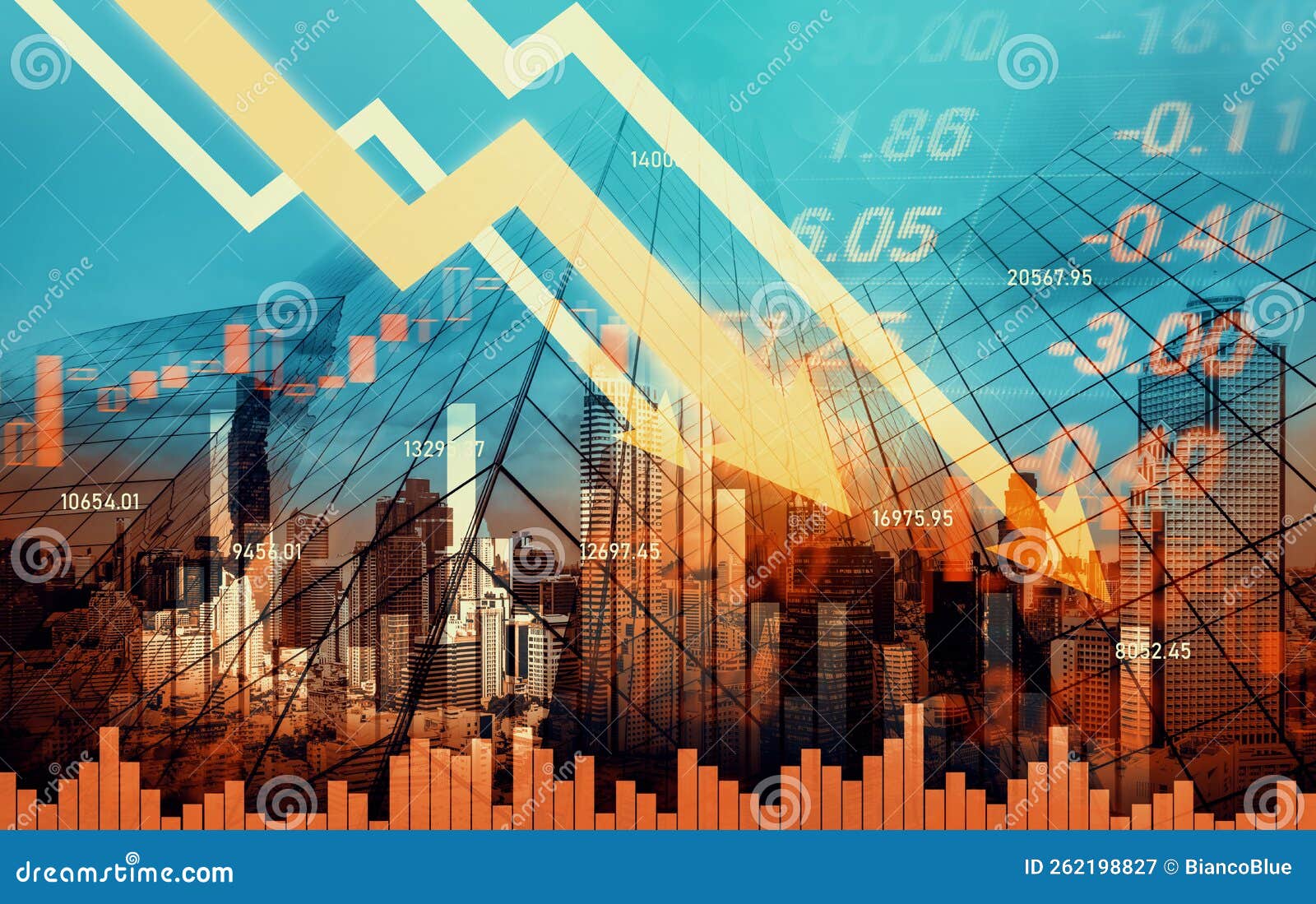 Declining Graphs and Digital Indicators Overlap Modernistic City ...