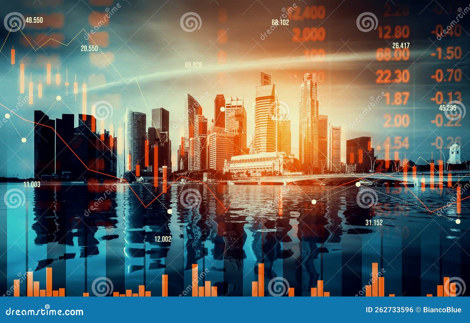 Declining Graphs and Digital Indicators Overlap Modernistic City ...