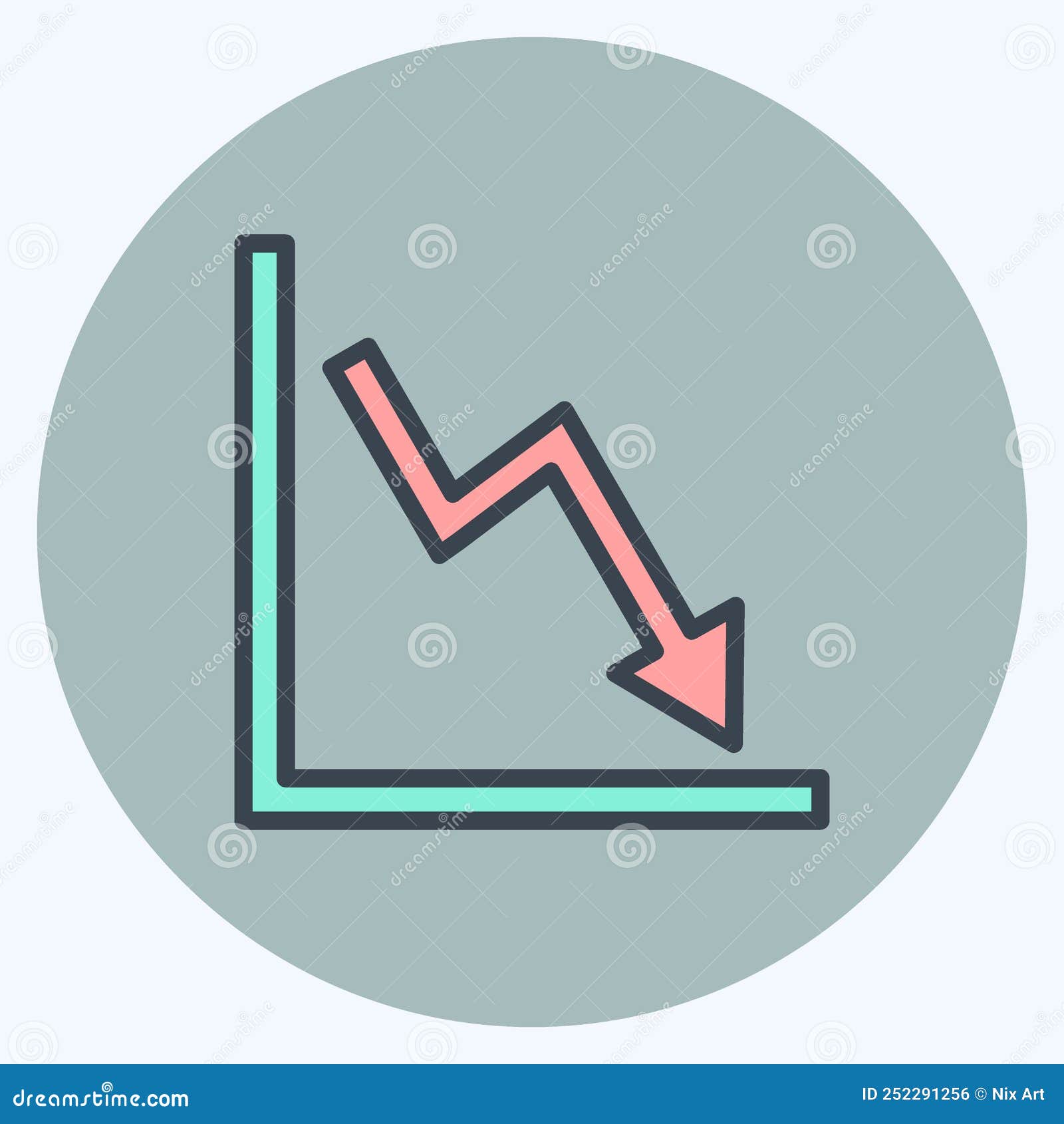 Declining Line Graph Icon in Trendy Color Mate Style Isolated on Soft ...