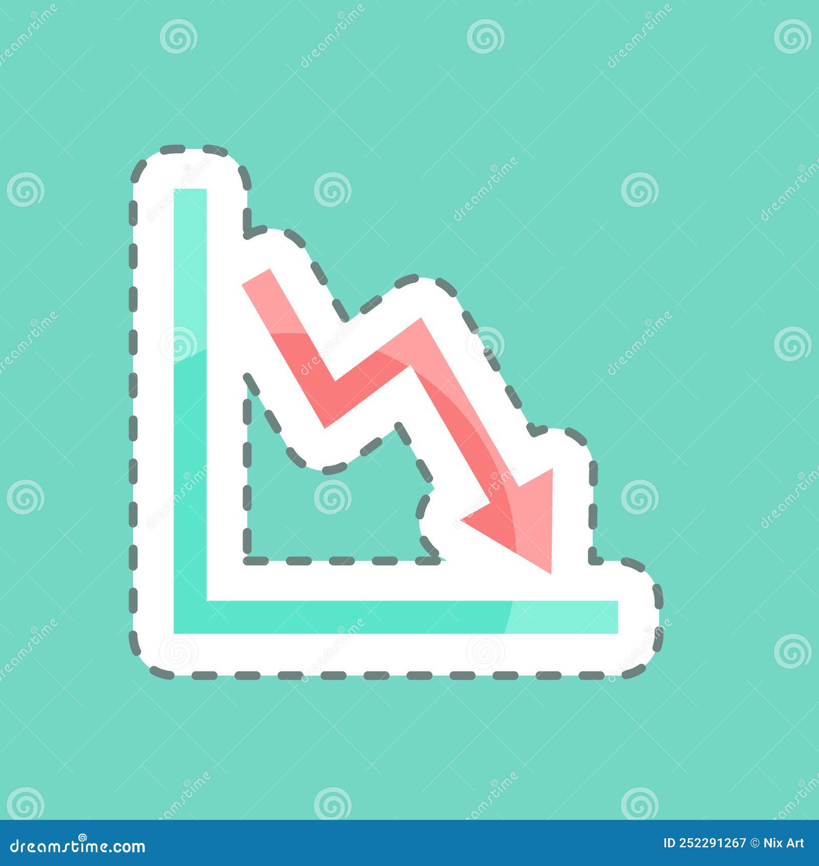 Declining Line Graph Sticker in Trendy Line Cut Isolated on Blue ...