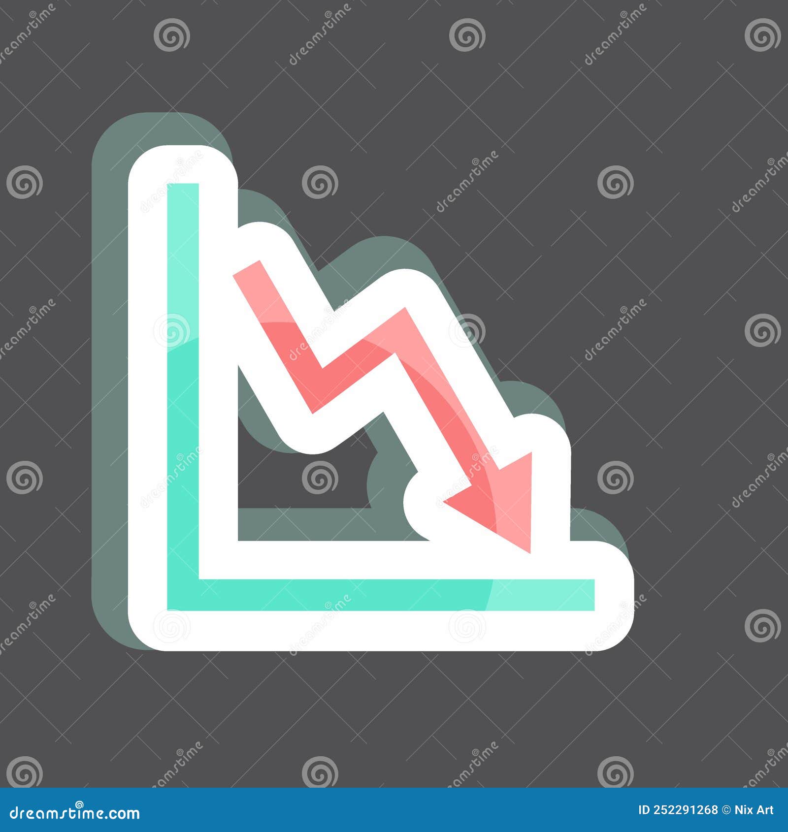 Declining Line Graph Sticker in Trendy Isolated on Black Background ...