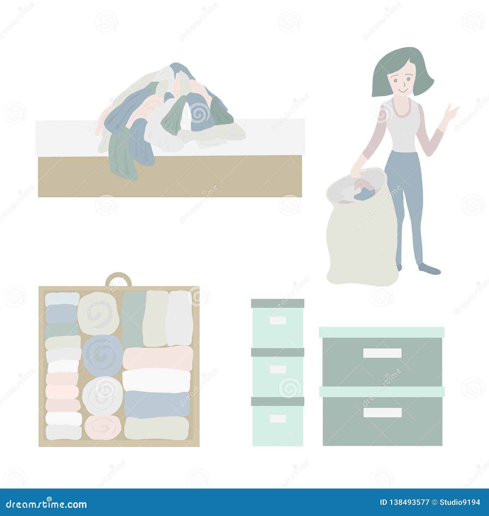 Declutter And Tidy Up Concept Vector Icon Set Closet Organization Illustration Stock Vector