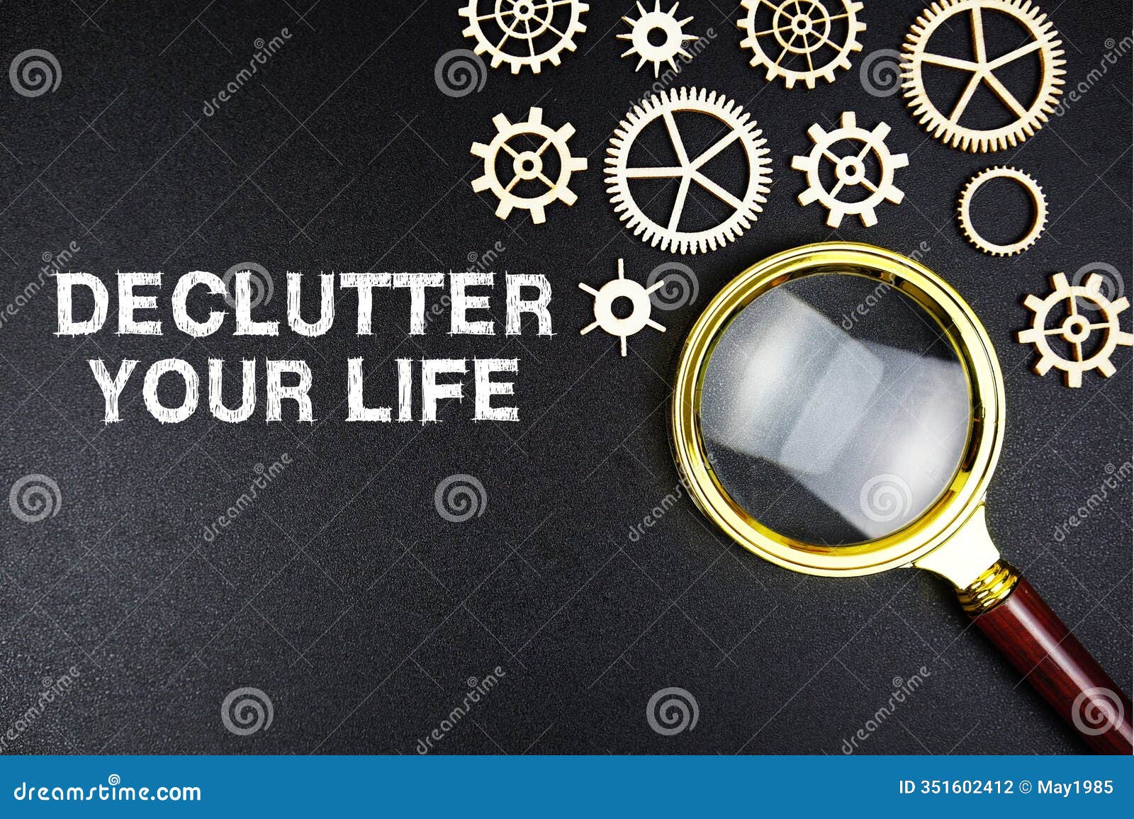 Declutter Your Life Text Message with Magnifying Glass on Black ...