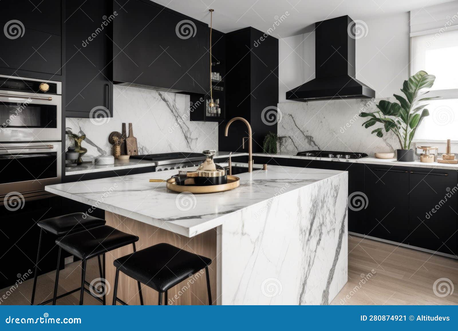 Decluttered Kitchen with Sleek Appliances, Marble Counters, and Minimal ...