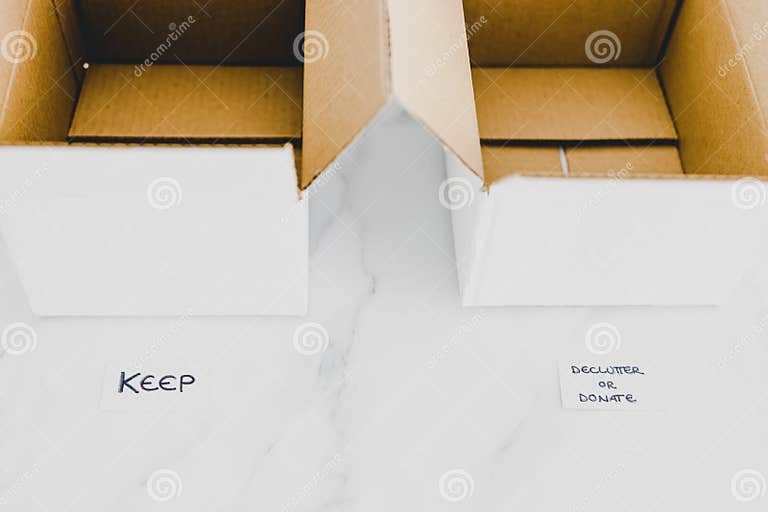Decluttering Concept, Storage Boxes To Sort between Objects To Keep and ...