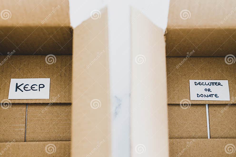 Decluttering Concept, Storage Boxes To Sort between Objects To Keep and ...