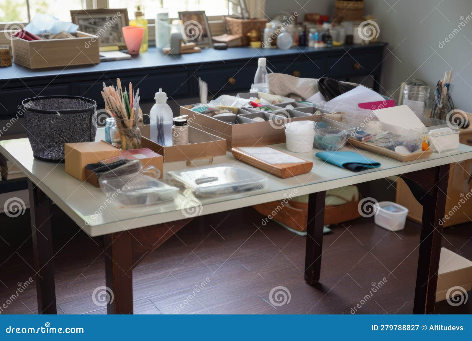 Decluttering Table with Supplies for Sorting and Purging Items Stock ...