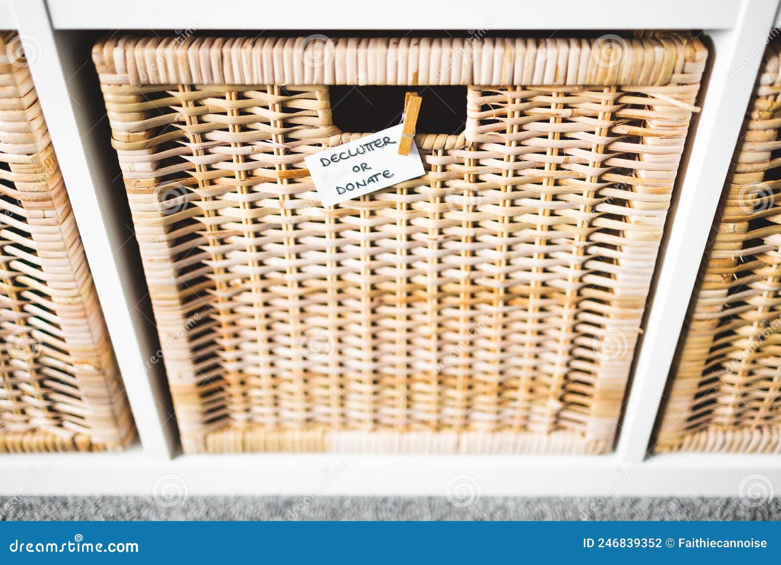 Decluttering and Tidying Up Concept, Basket with Declutter or Donate ...