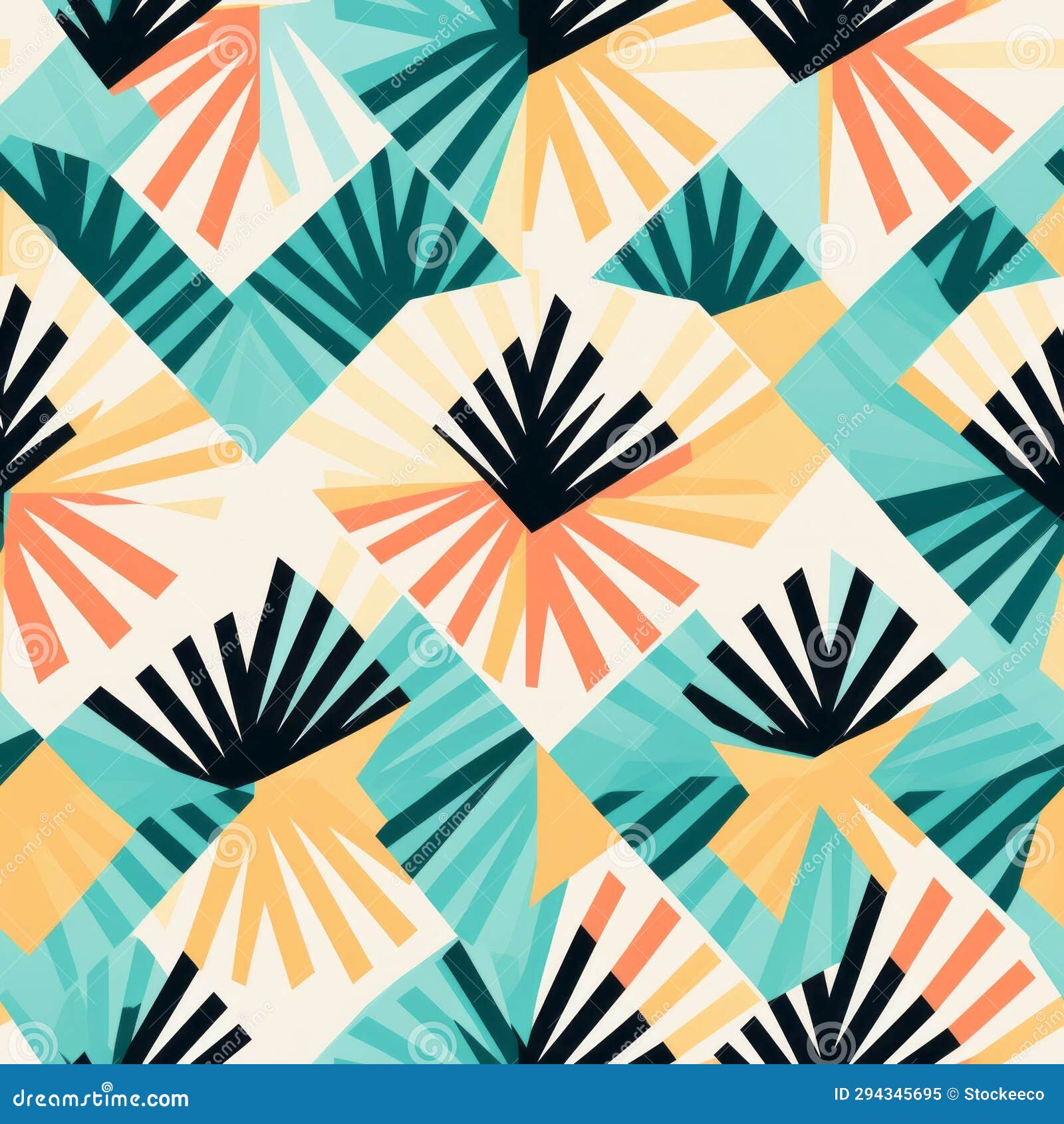 Deco-inspired Geometric Pattern: Stylized Leaves and Triangles Stock ...