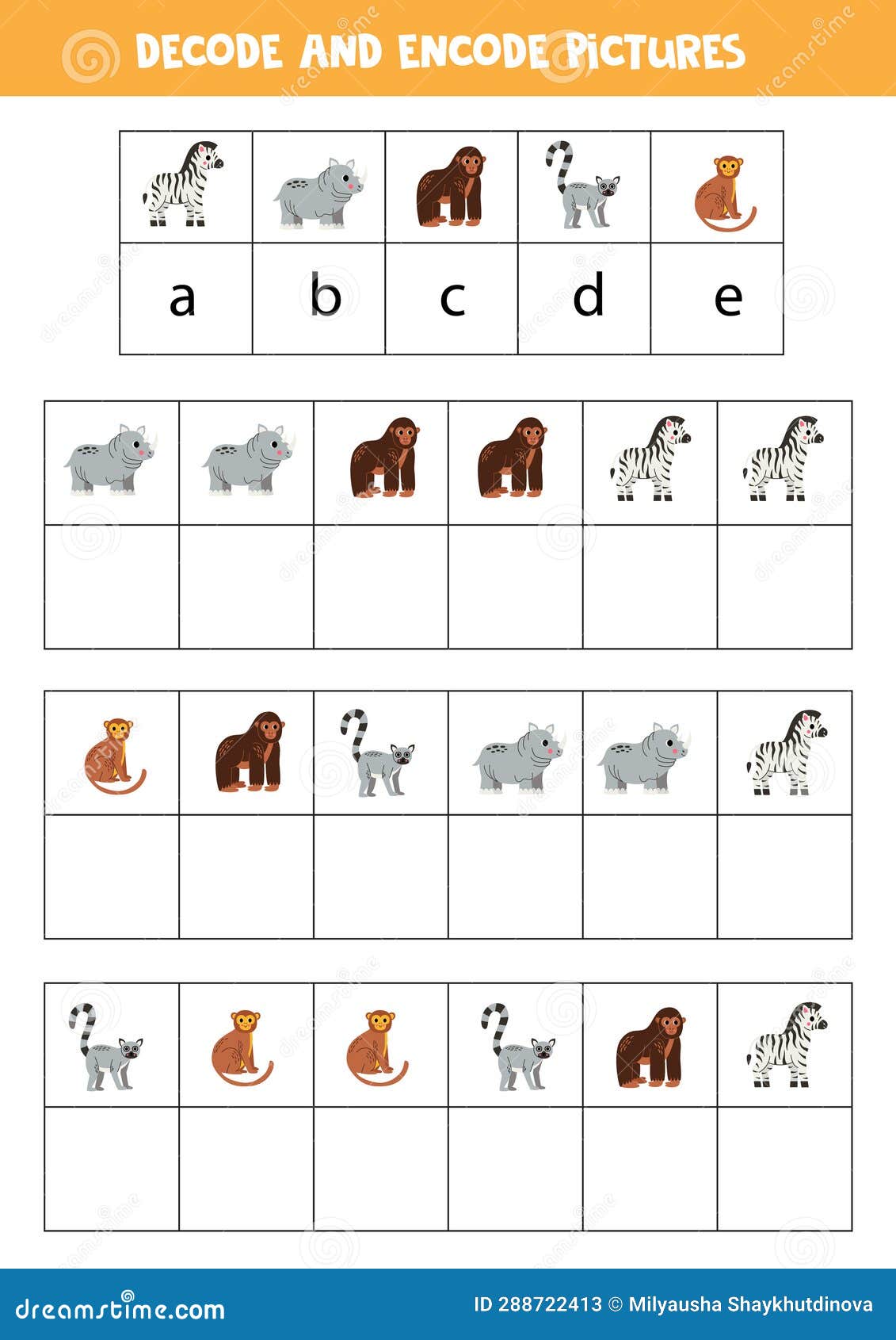 Decode And Encode Pictures. Logical Game With Cute African Animals ... Decode And Encode Pictures. Logical Game With Cute African Animals ...