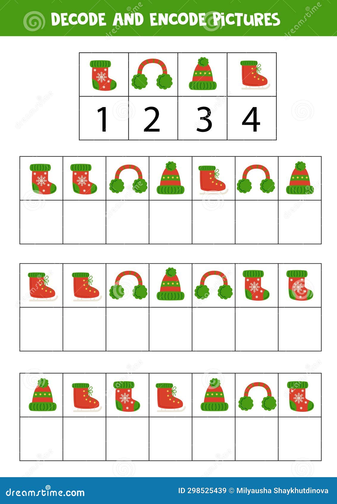 Decode And Encode Pictures. Write The Symbols Under Cute Christmas ...