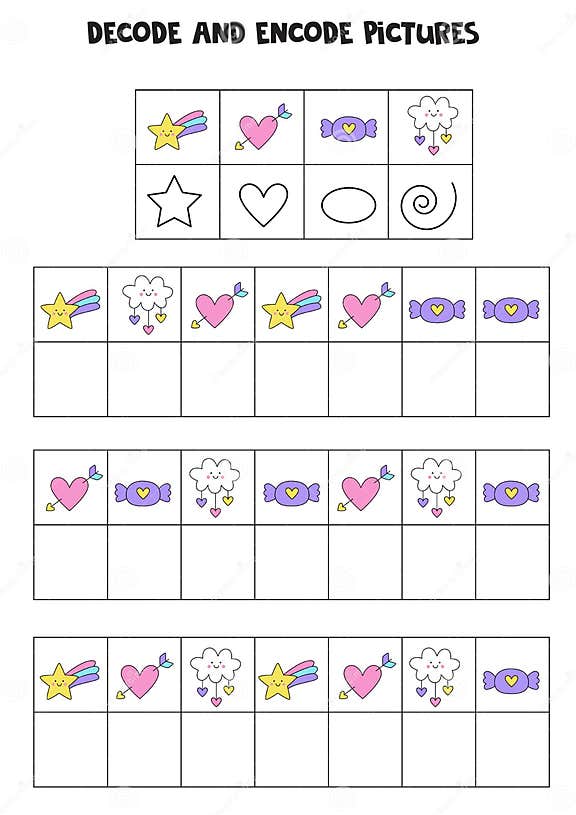 Decode and Encode Pictures. Write the Symbols Under Cute Elements ...