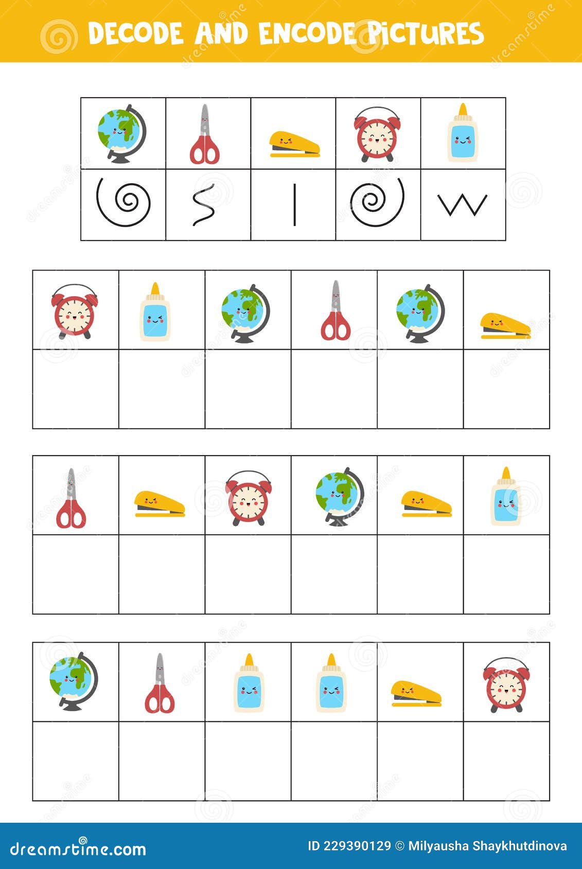 Decode And Encode Pictures. Write The Symbols Under Colorful ...