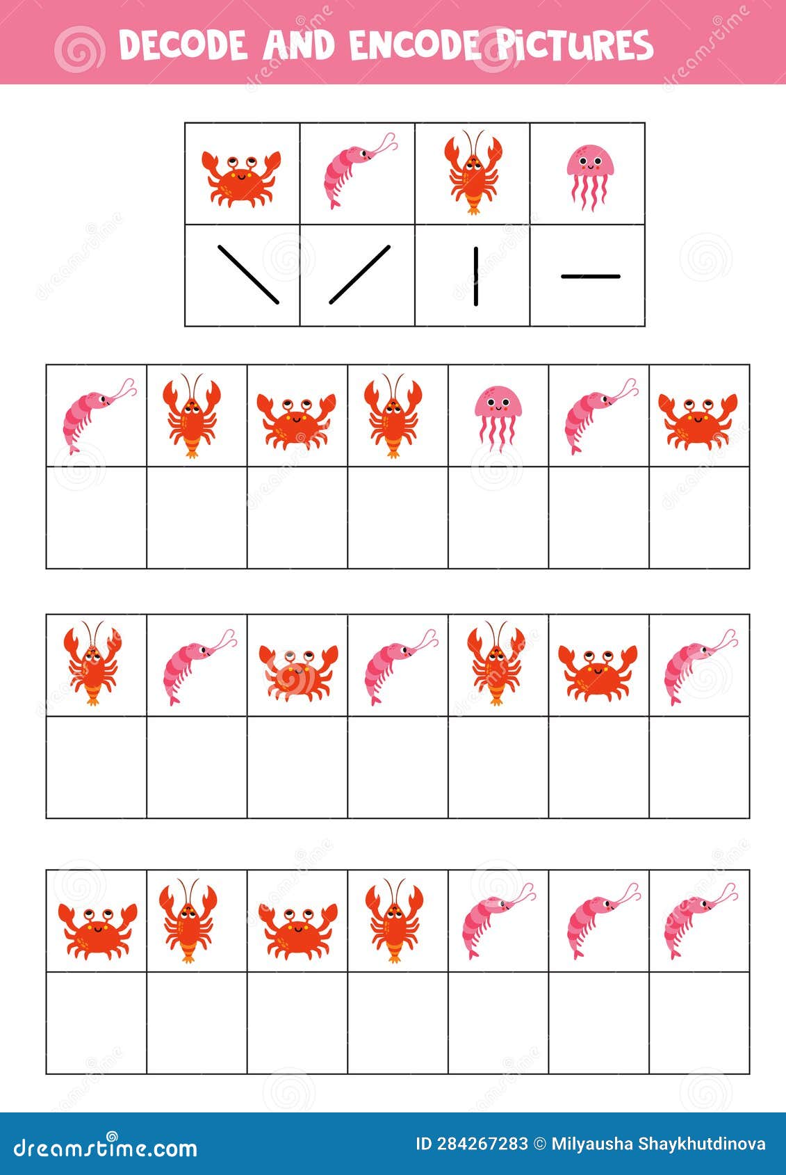 Decode And Encode Pictures. Logical Game With Cute African Animals ...