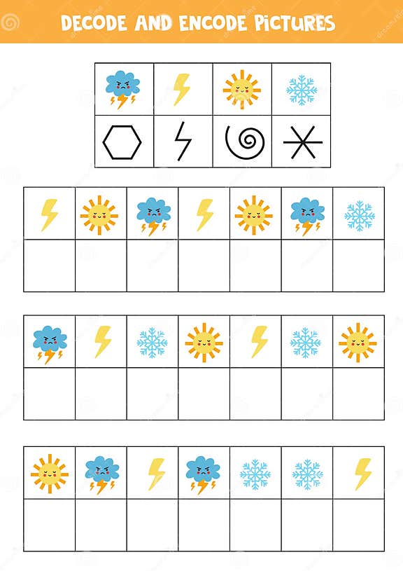 Decode and Encode Pictures. Write the Symbols Under Cute Weather ...