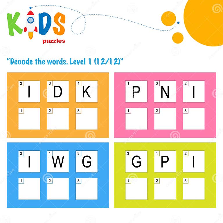 Decode the 3-letter Words. Logic Puzzle Activity Sheet Stock Vector ...