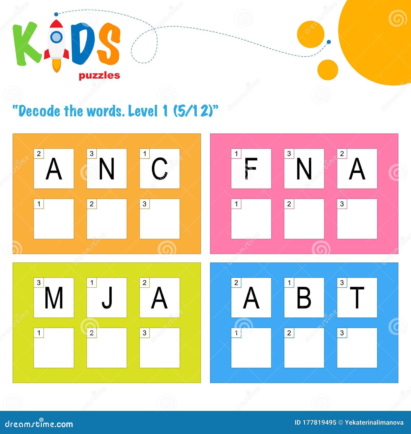 Decode the 3-letter Words. Logic Puzzle Activity Sheet Stock Vector ...