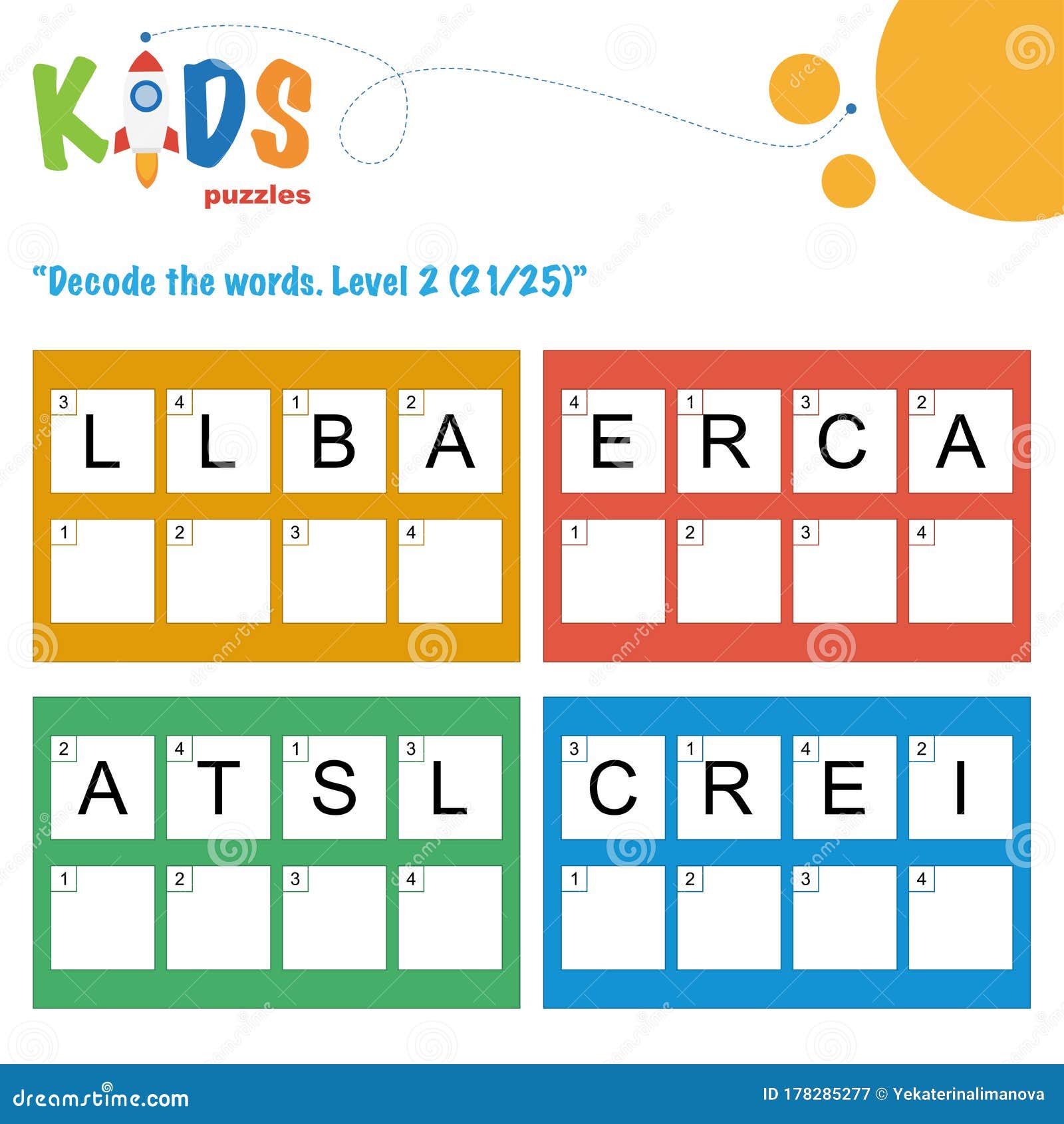 Decode the 4-letter Words. Logic Puzzle Activity Sheet Stock Vector ...