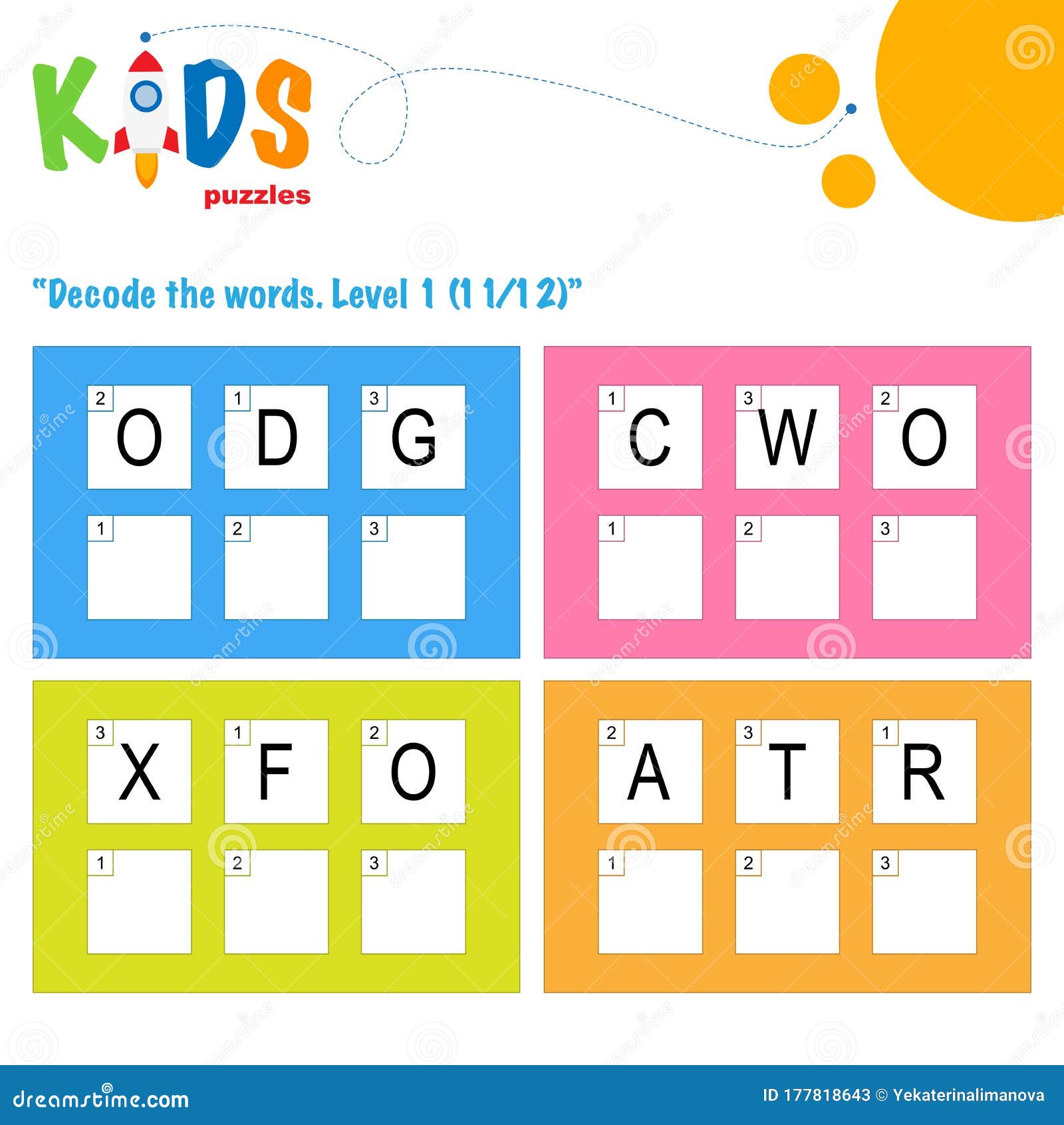 Decode the 3-letter Words. Logic Puzzle Activity Sheet Stock Vector ...