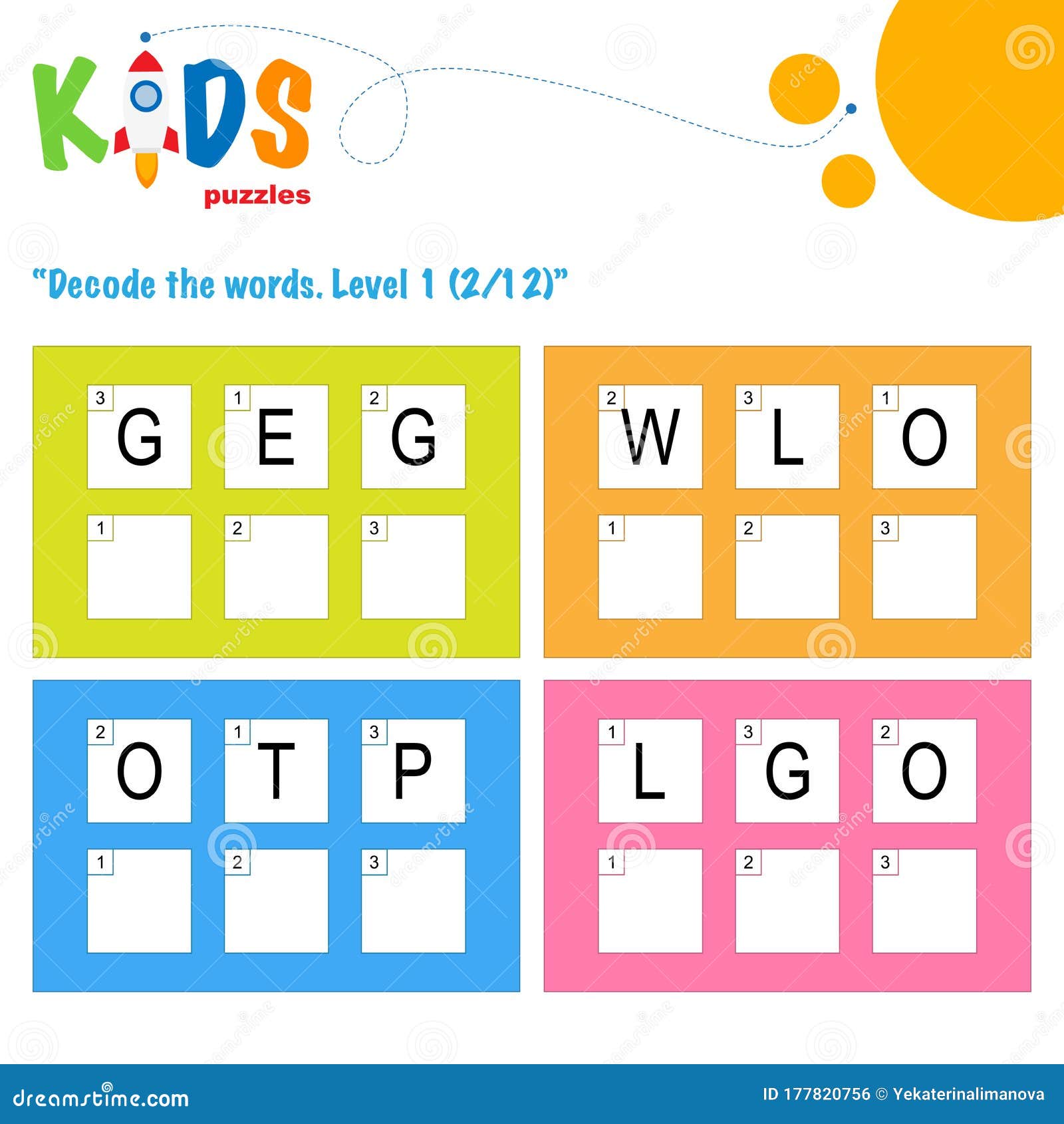 Decode the 3-letter Words. Logic Puzzle Activity Sheet Stock Vector ...
