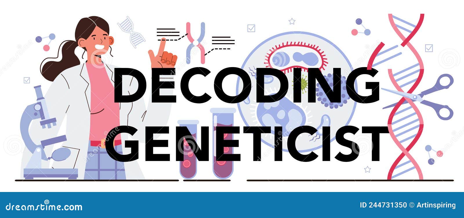 Decoding Geneticist Typographic Header. Scientist Work with DNA ...