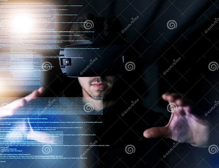 Decoding Virtual Reality A Young Computer Programmer Wearing A Vr Headset While Working On His
